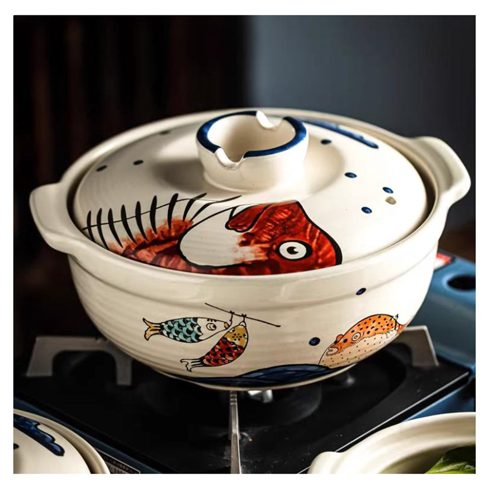 Japanese hot pot, round ceramic casserole, cooking pot, slow stew, soup ...