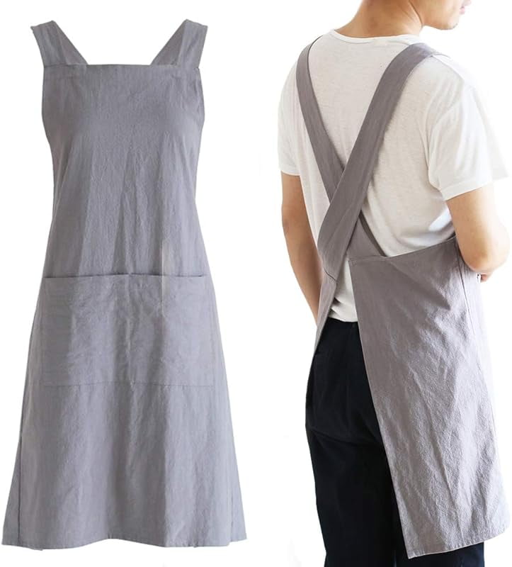 Japanese linen cross shaped kitchen apron, suitable for both men and ...