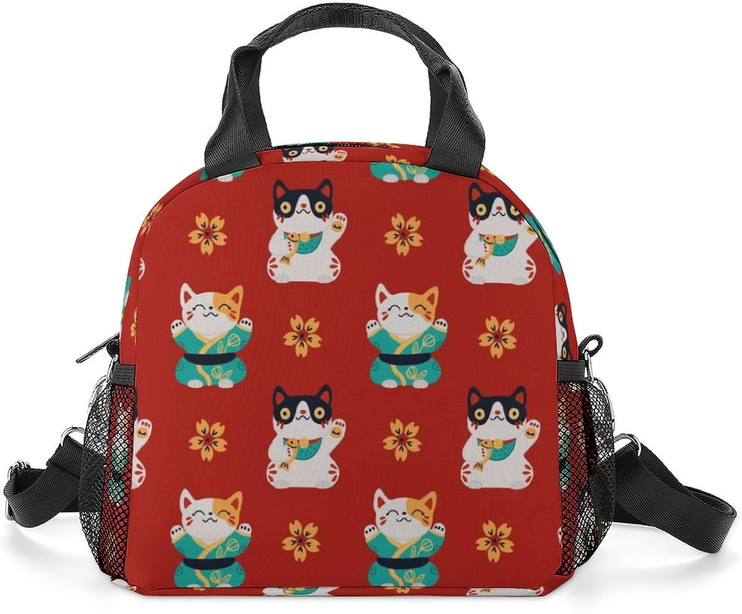 Japanese-maneki-cats-lucky Print Portable Lunch Bag Reusable Lunch Tote ...
