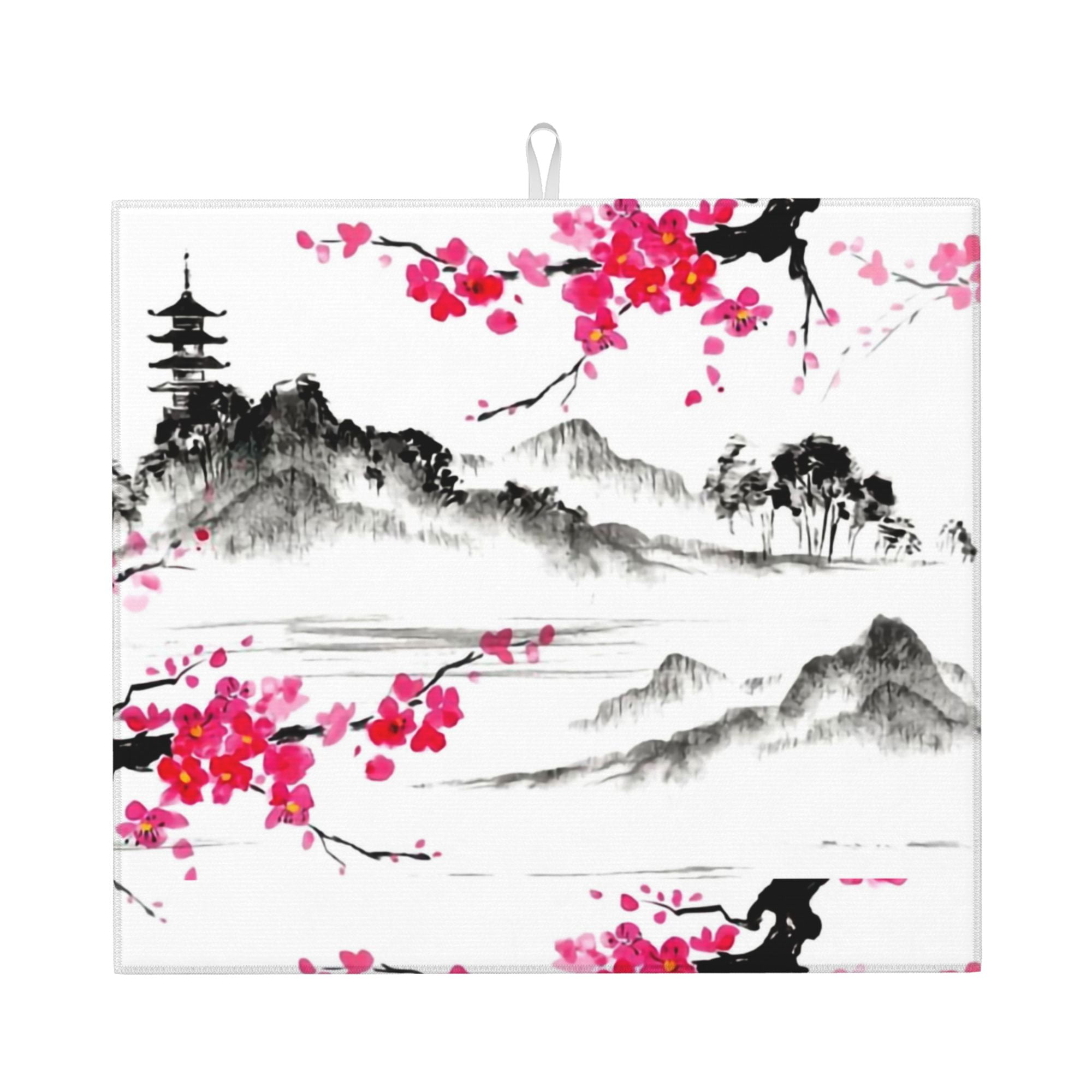 Japanese oil painting cherry blossom sakura flower Microfiber Kitchen ...