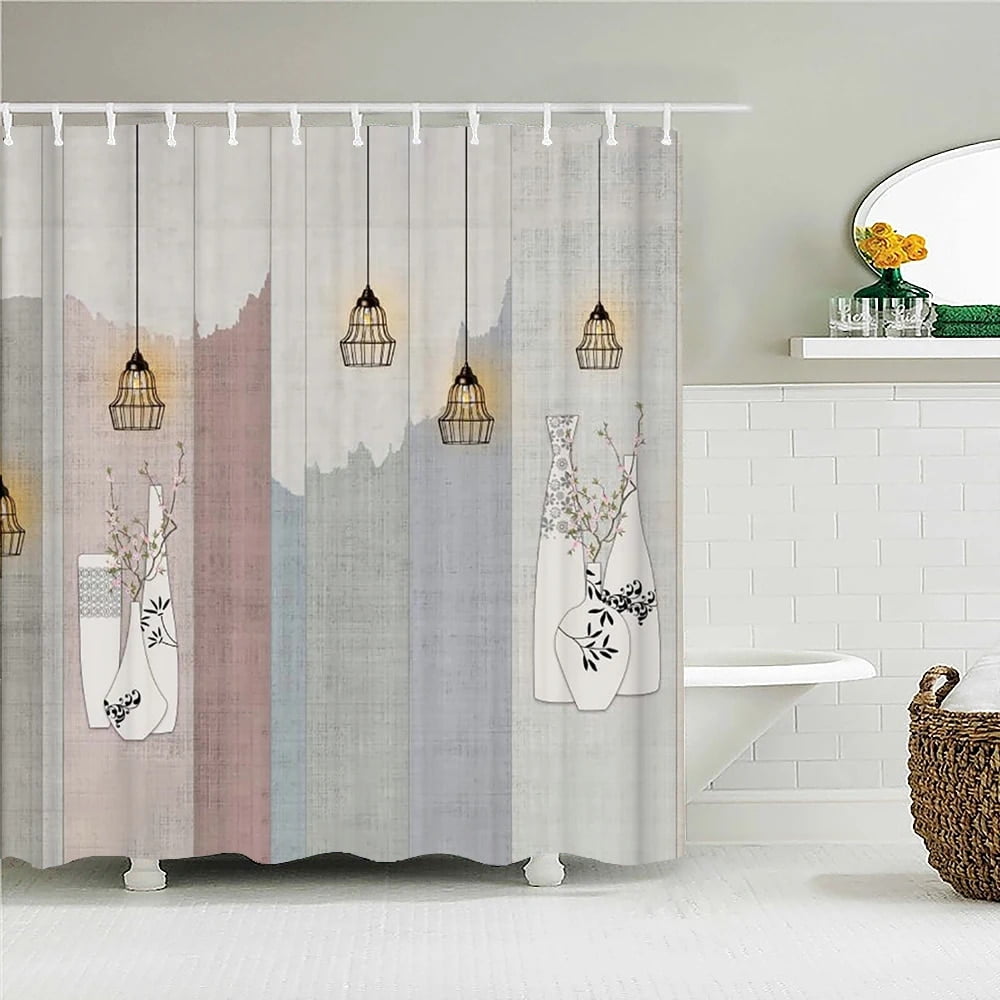 Japanese-style 3D Mount Fuji and Flower Print Shower Curtain With Hook ...