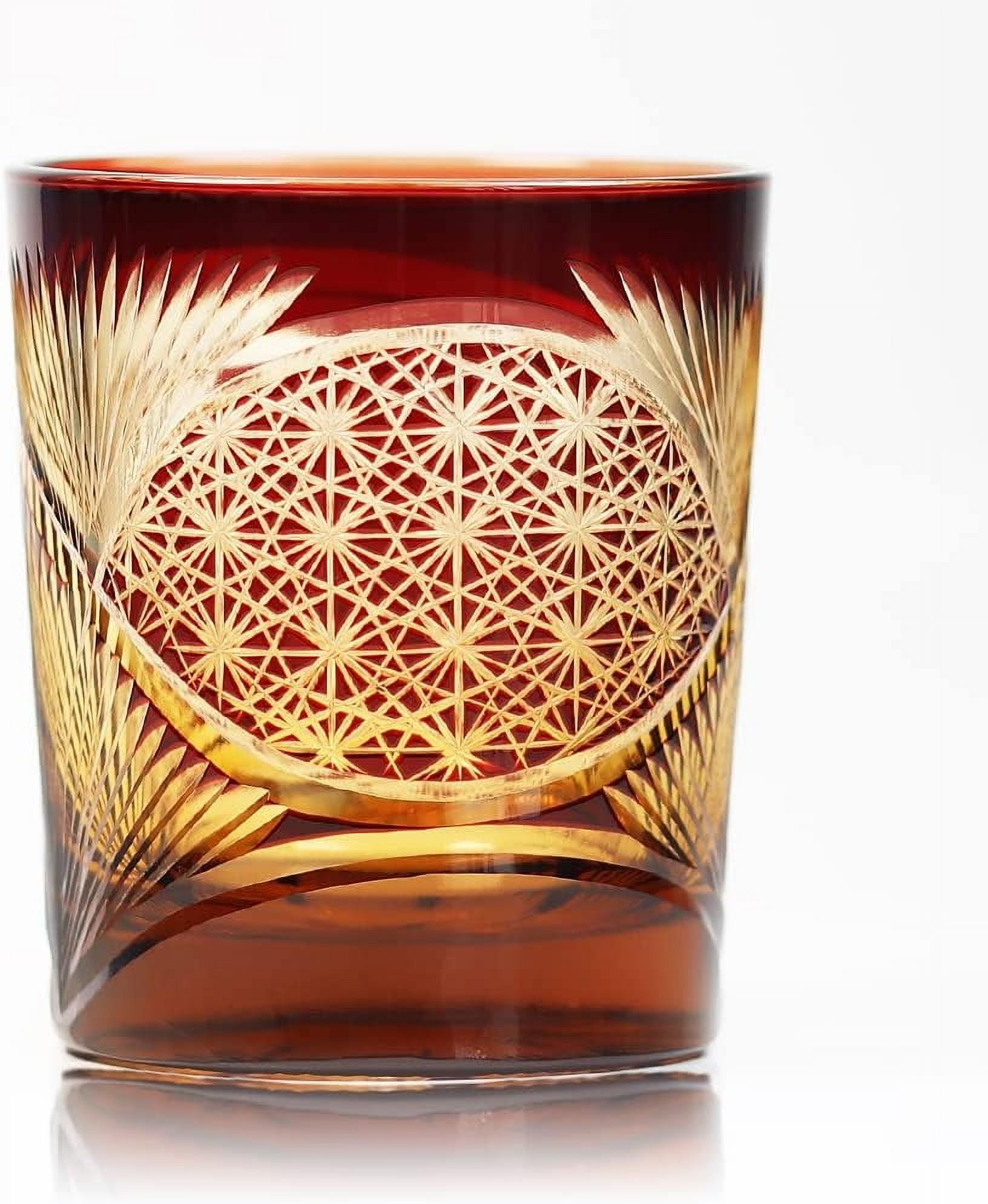 Japanese style Edo Kiriko Color Drinking Glass 9 OZ Amber Red Crystal ...