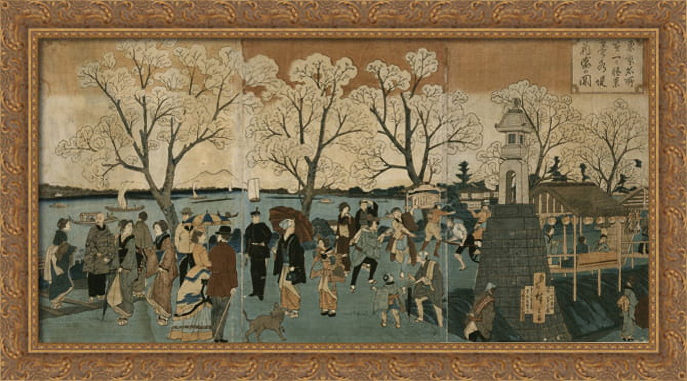 Japanese triptych print showing Japanese and foreign people walking ...