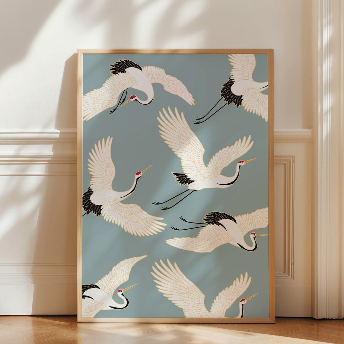 Japaneses Cranes Print, Crane Birds Poster, Vintage Wall Art, Blue ...