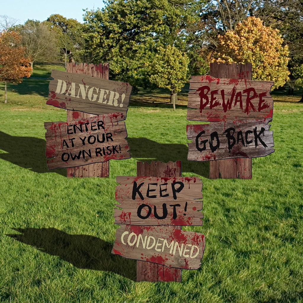 Japceit 3PCS Halloween Yard Signs Stakes Beware Outdoor Scary Graves ...