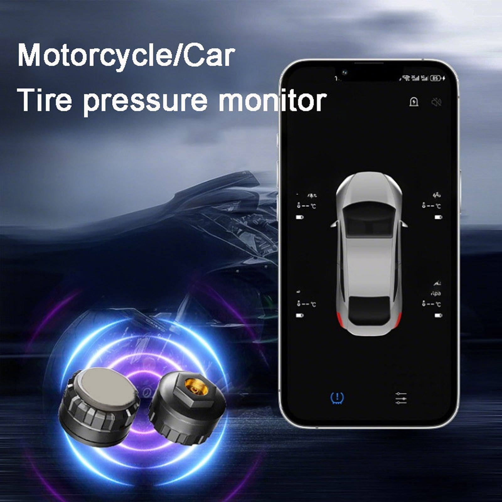 Japceit Bluetooth Tire Pressure Monitor Cap, Wireless External Sensor ...
