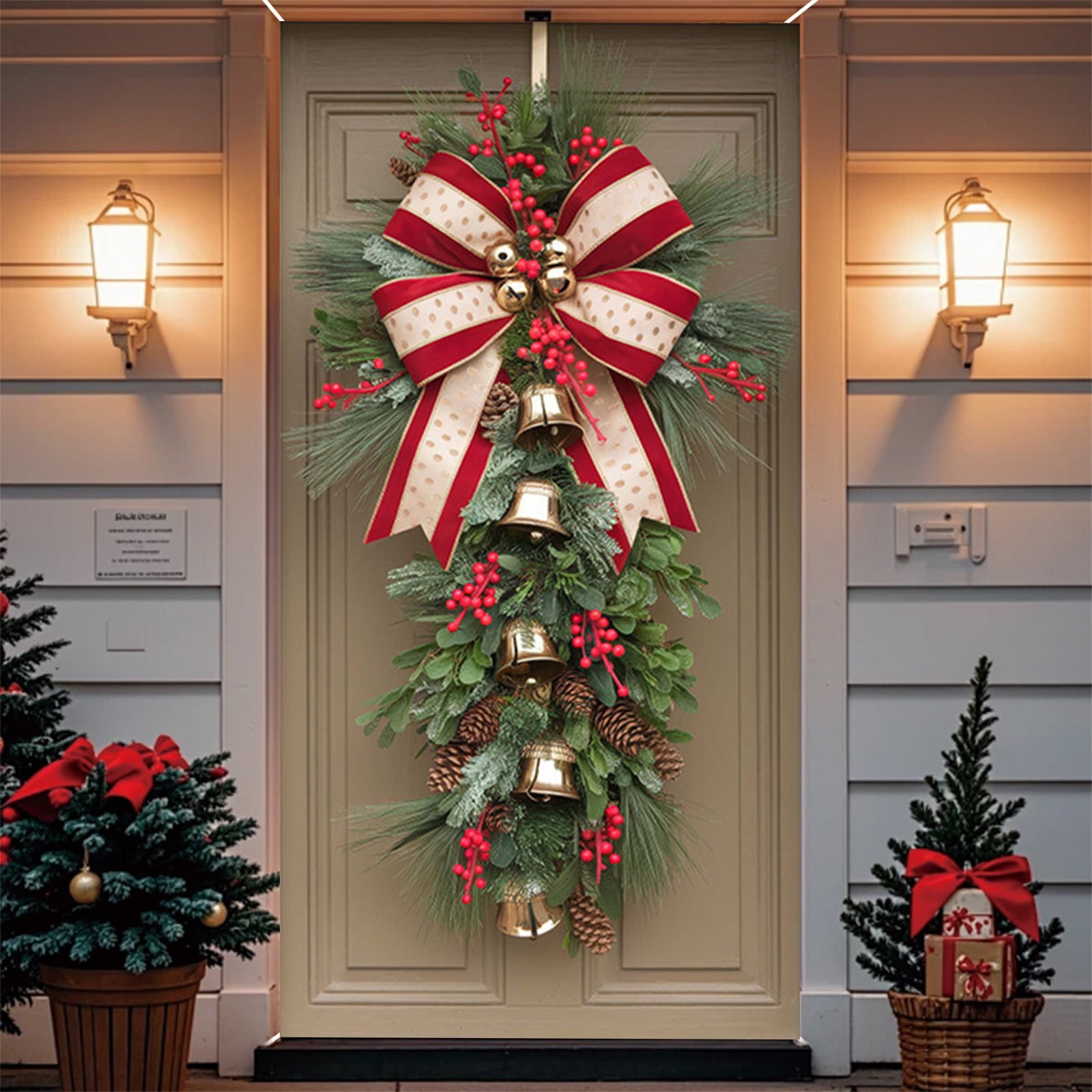Japceit Christmas Door Cover, Ice Silk Fabric Material with 4 Ropes ...