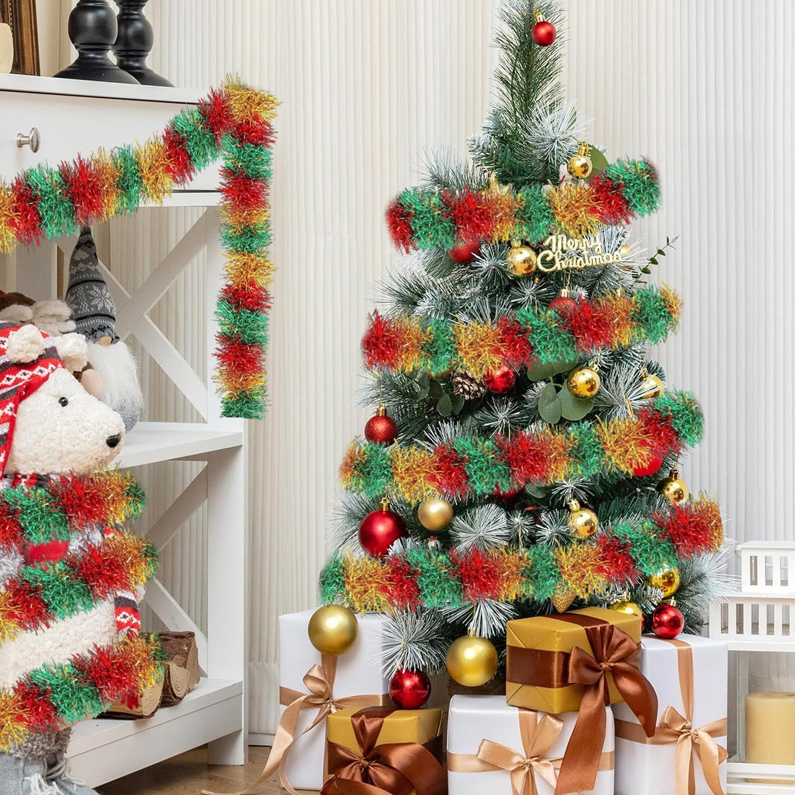 Japceit Christmas Pull String Garland, 3-Meter Red Green Gold Wool ...