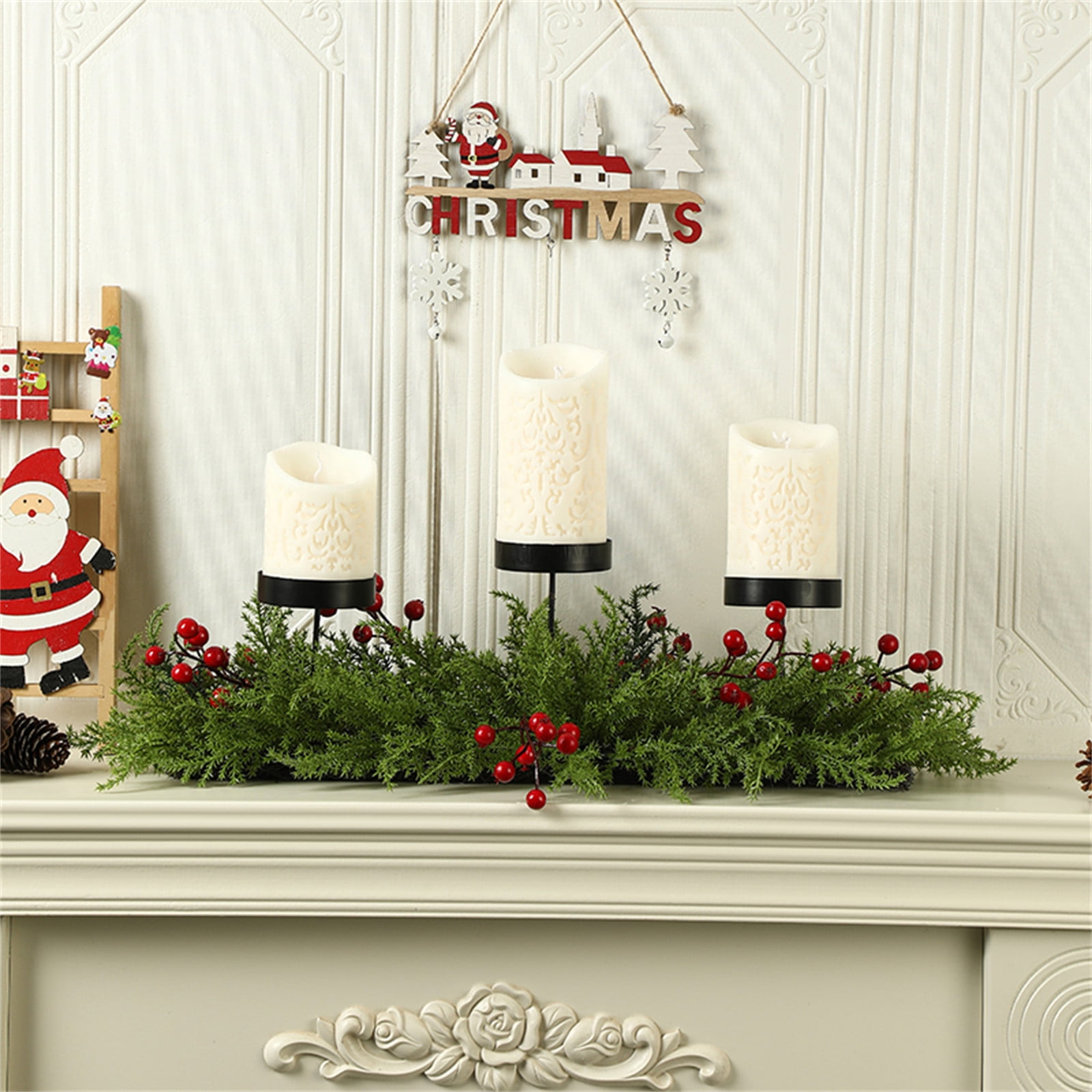 Japceit Christmas Tree Leg Candlestick, Rattan Wrapped Holiday Table ...
