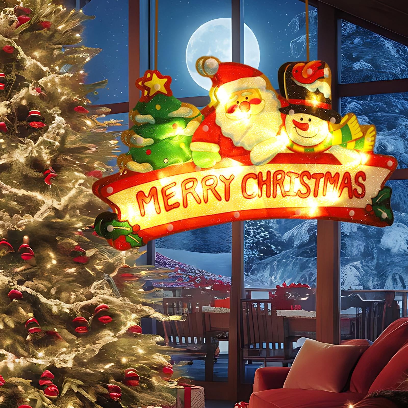 Japceit Christmas Window Hanging Lights, LED Suction Cup Window ...