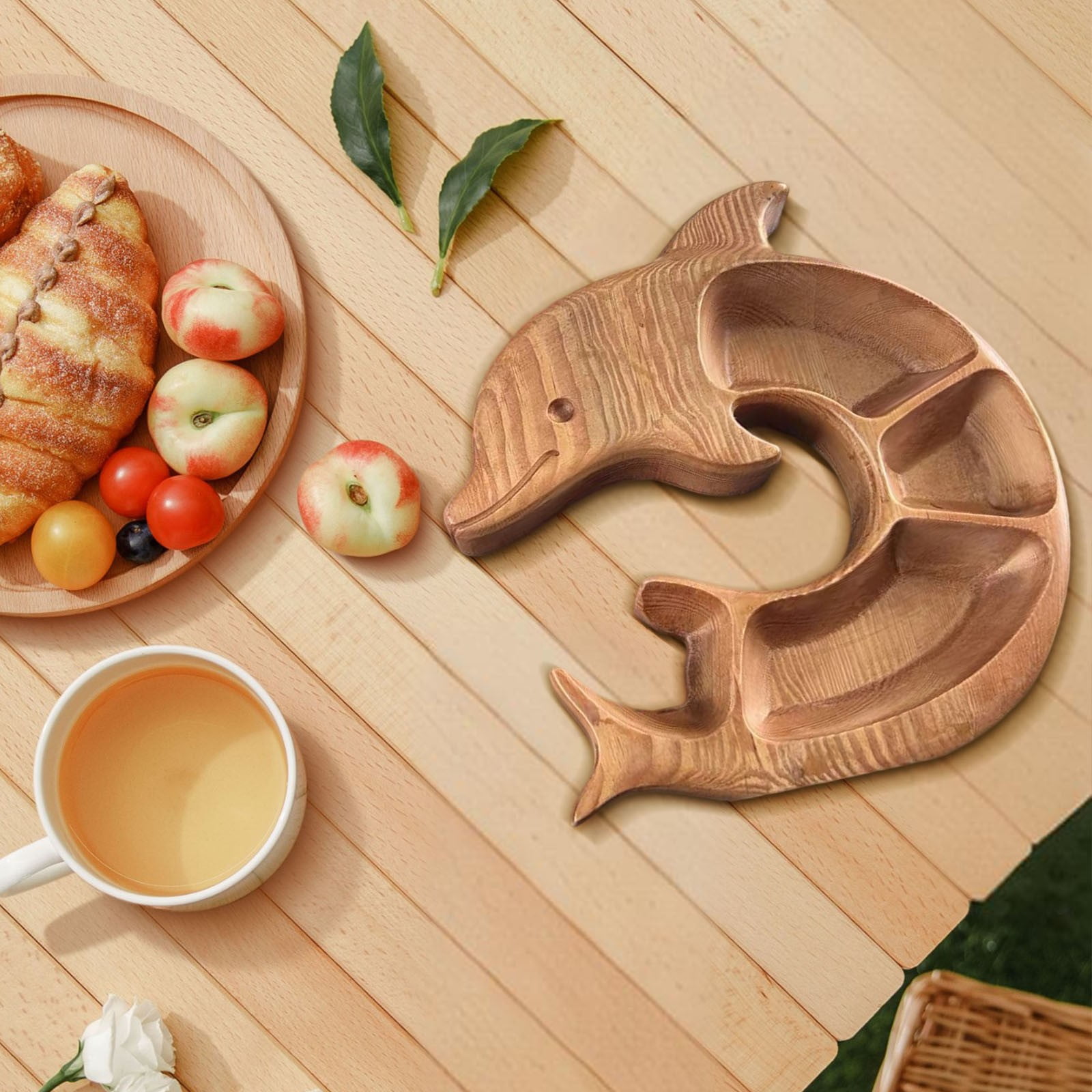 Japceit Dolphin-Shaped Serving Platter with Grooved Sections, Standable ...