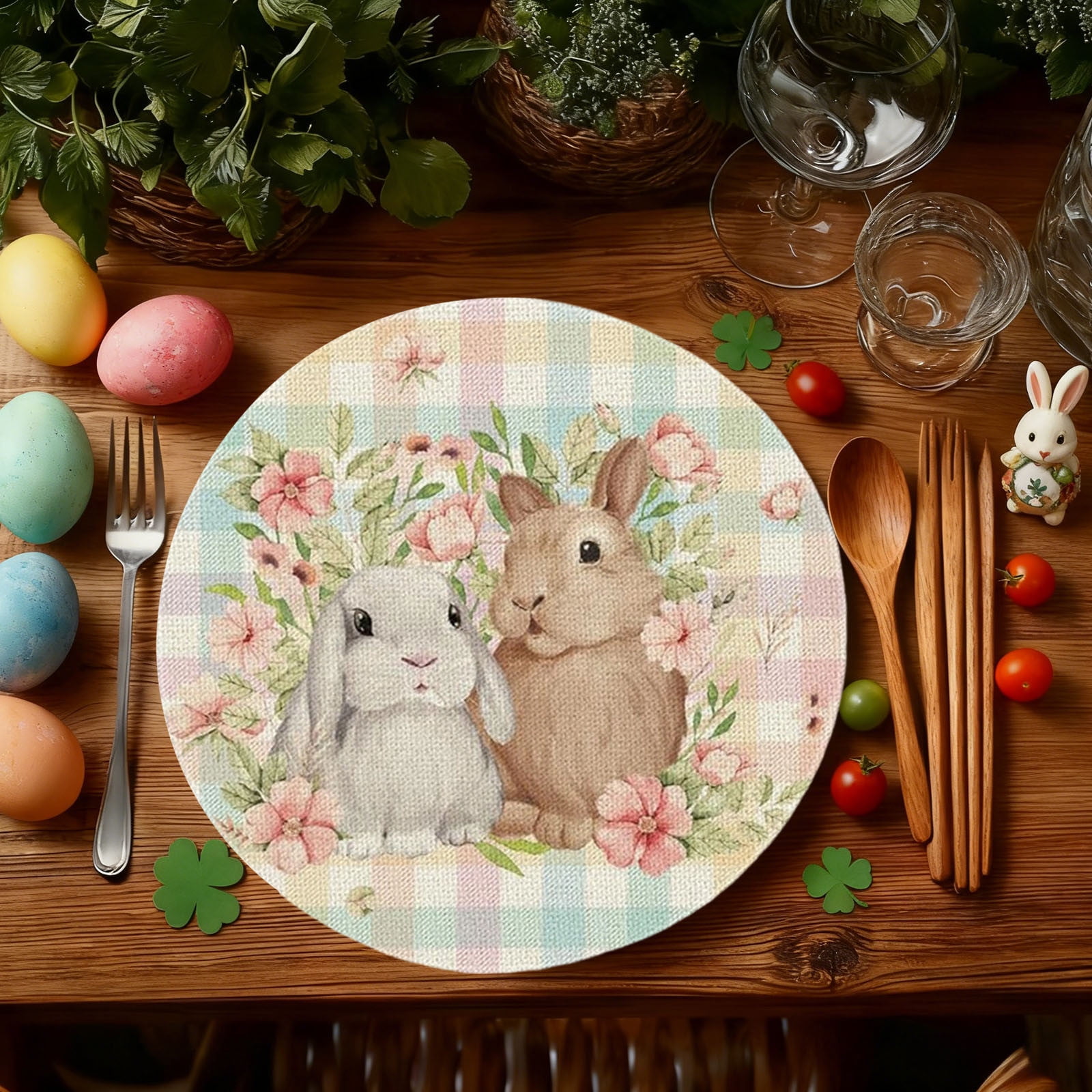 Japceit Easter Round Placemat, Holiday Themed Table Setting Mat for ...