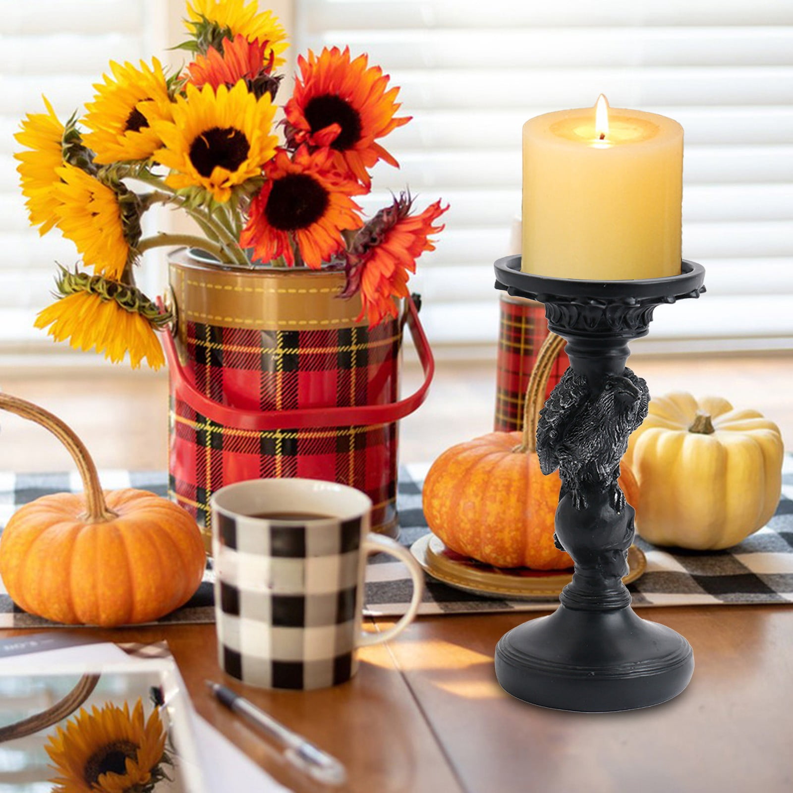Japceit Halloween Parties Resin Candle Holders, Gothic Skull and Raven ...