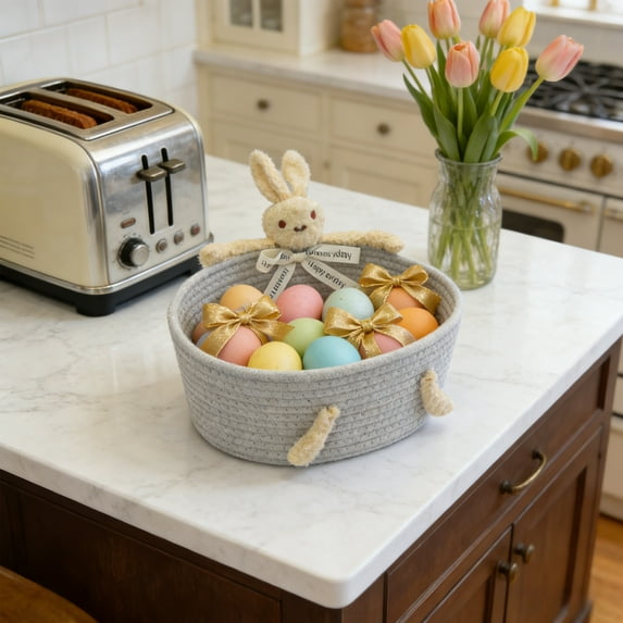 Japceit Handmade Woven Storage Basket, Cute Rabbit and Bear Design ...