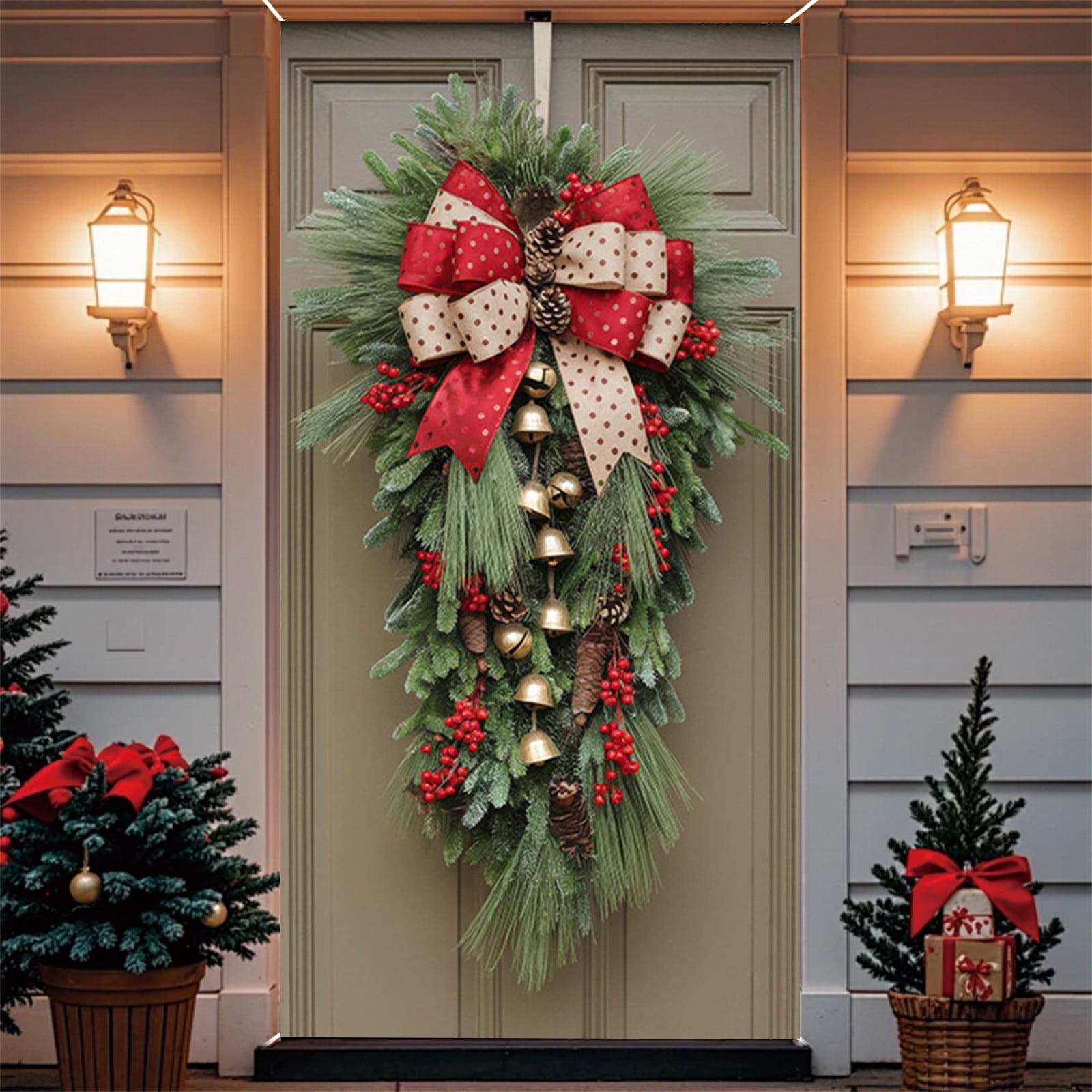 Japceit Holiday Door Cover Display, Ice Silk Material Christmas Themed ...