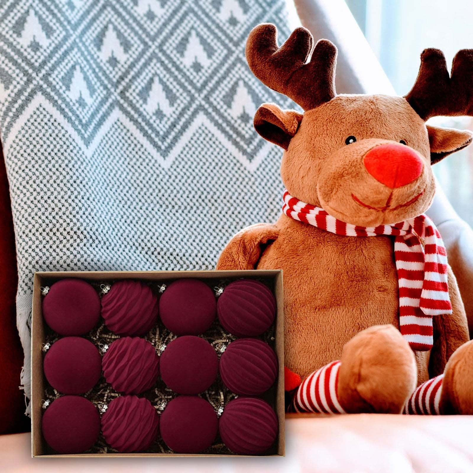 Japceit Large Flocked Christmas Decor Balls, Dark Velvet Festive ...