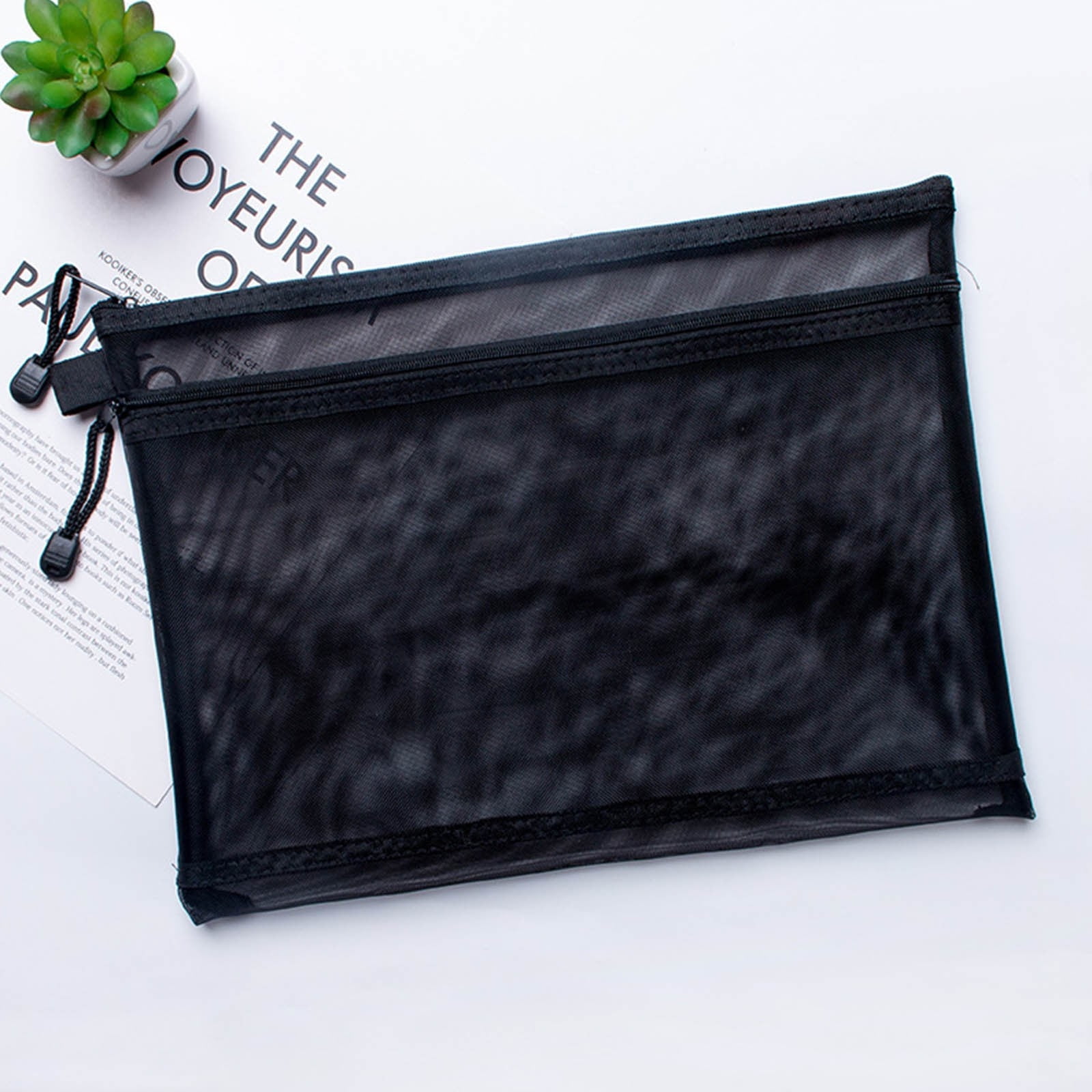 Japceit Transparent Mesh File Bag, Double Layer Zipper Document ...