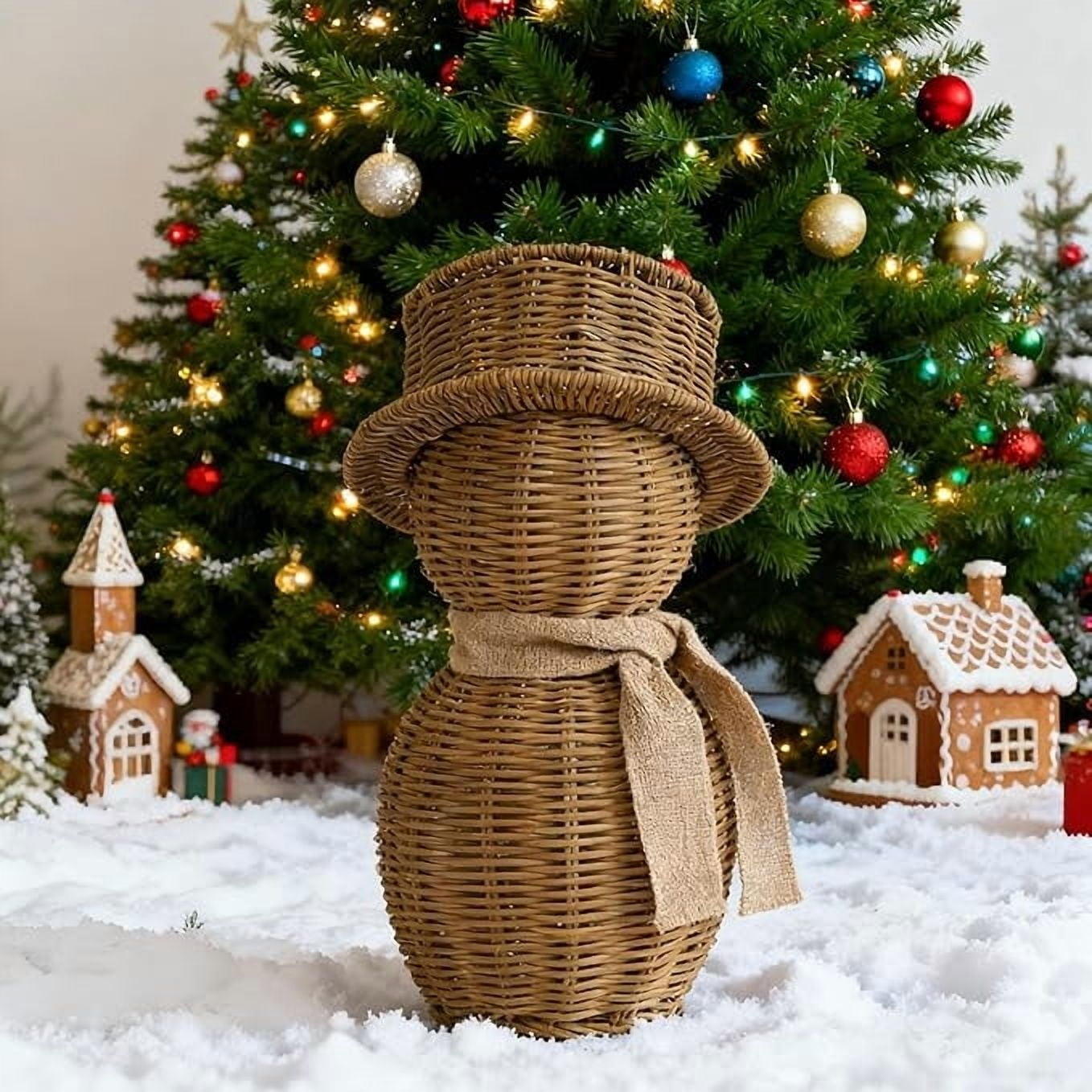 Japceit Woven Rattan Snowman Decor, Natural Twig Figure with Scarf ...