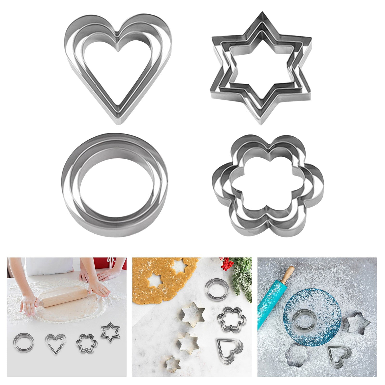 Japea Mini Heart Star Flower Round Cookie Cutter Set Stainless Steel ...