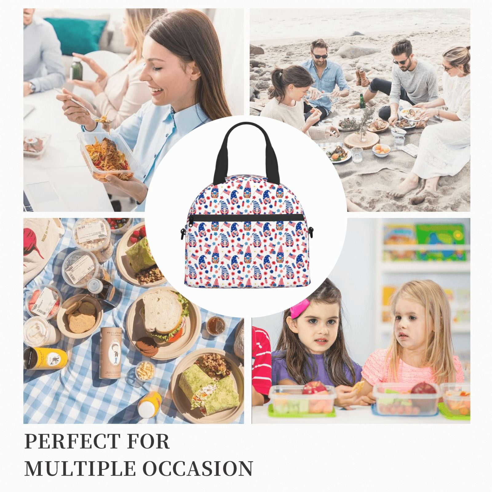 Japuie 4th Of July Print Insulated Lunch Bag for Women Men,Reusable ...