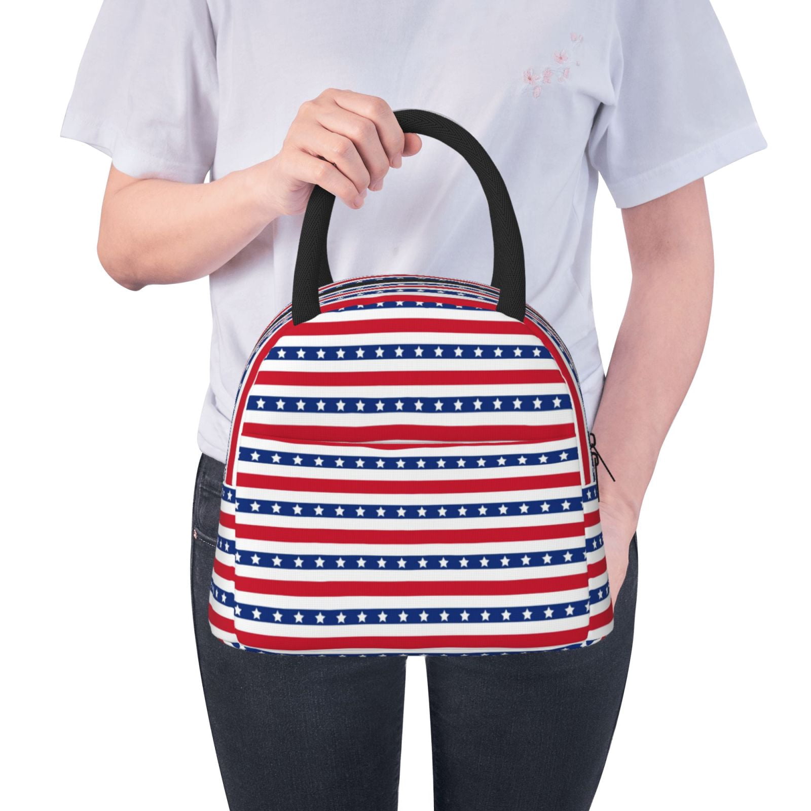 Japuie American Patriotic Stars And Stripes Print Insulated Lunch Bag ...