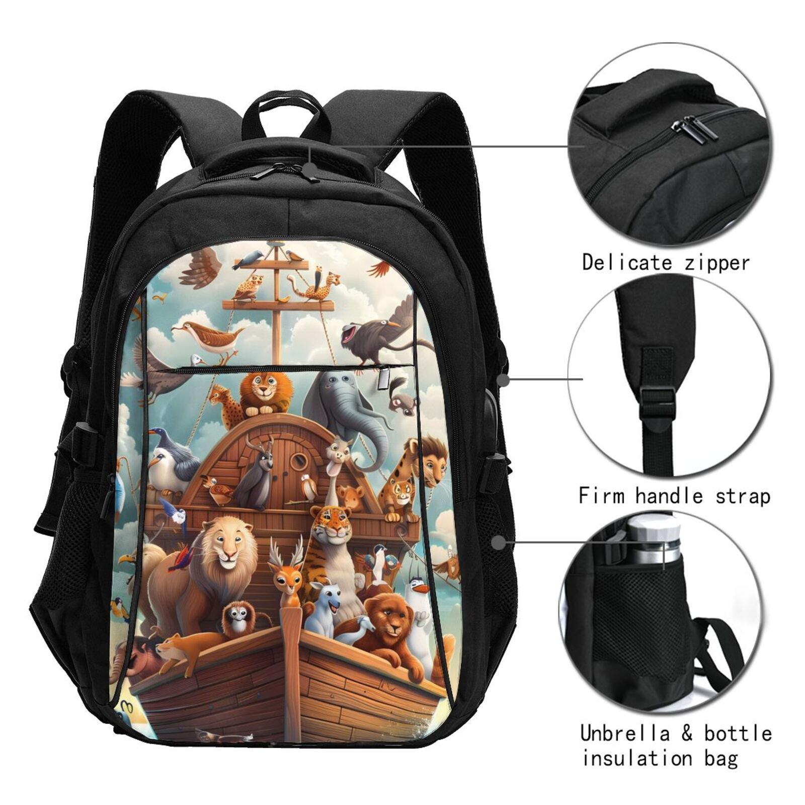 Japuie Animal Filled Noahs Ark Print Laptop Backpack,Business Travel ...
