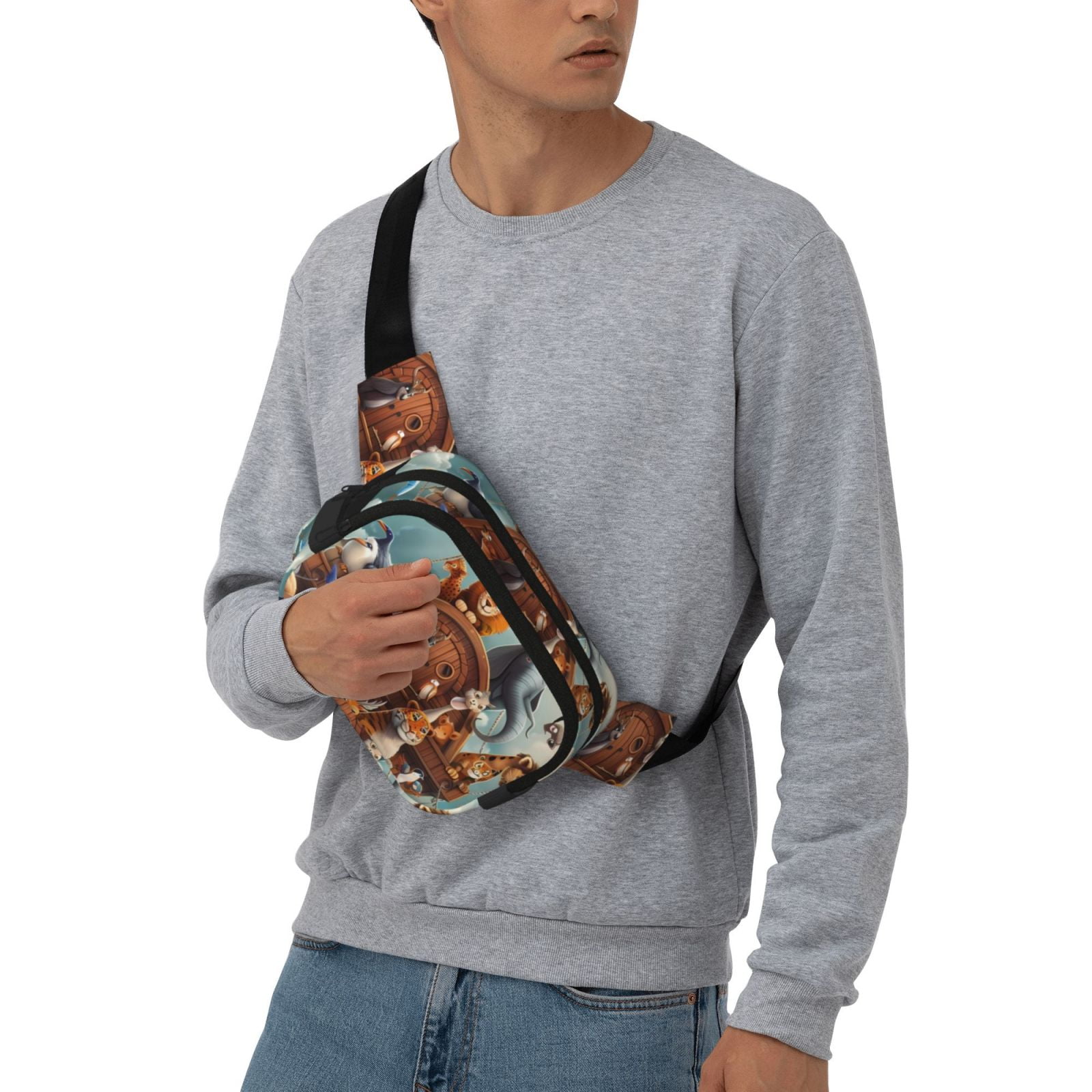 Japuie Animal Filled Noahs Ark Print Layer Fanny Pack with Adjustable ...