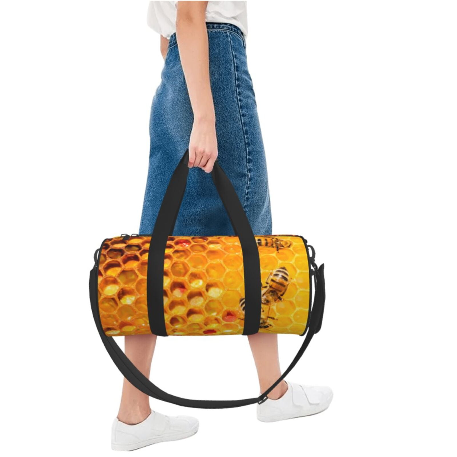 Japuie Bees on Hive Honeycomb Print Travel Duffle Bag,Gym Bag,Weekender Bag,Compartment ...