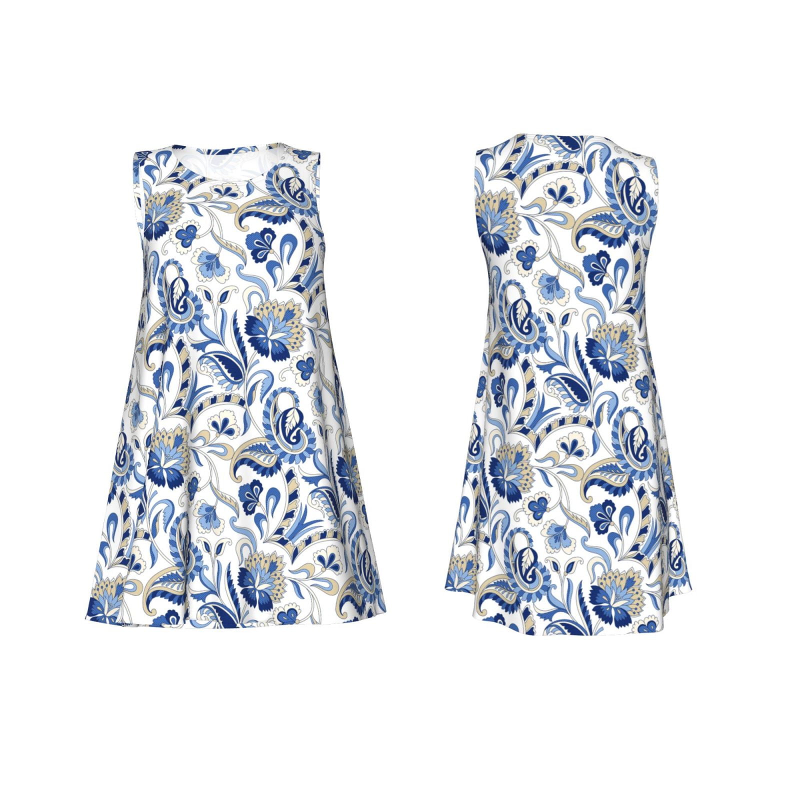 Japuie Blue Paisley Print Summer Dresses for Women,Women's Sleeveless Dress,Beach Tshirt Tank ...