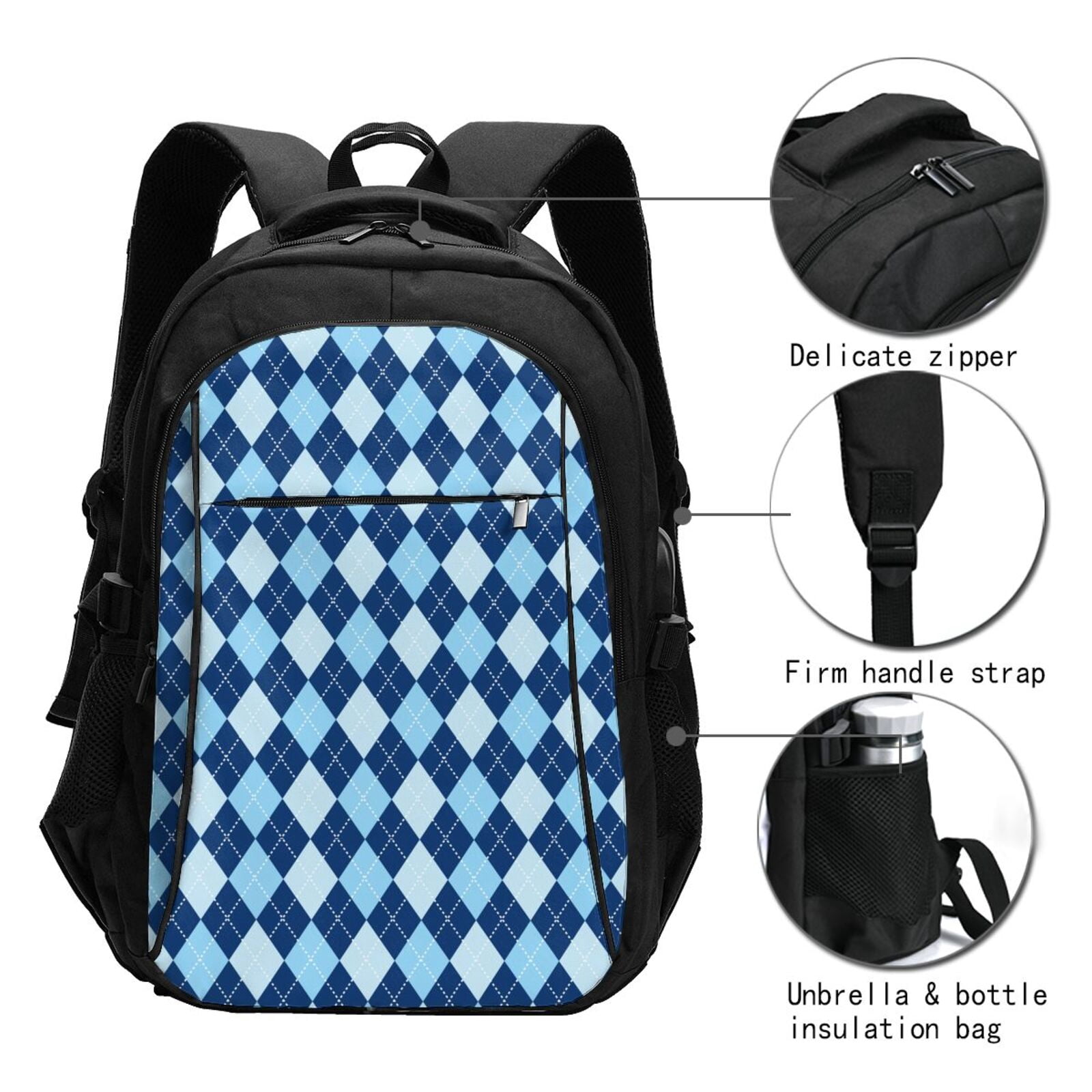 Japuie Blue Squares Print Laptop Backpack,Business Travel Durable ...