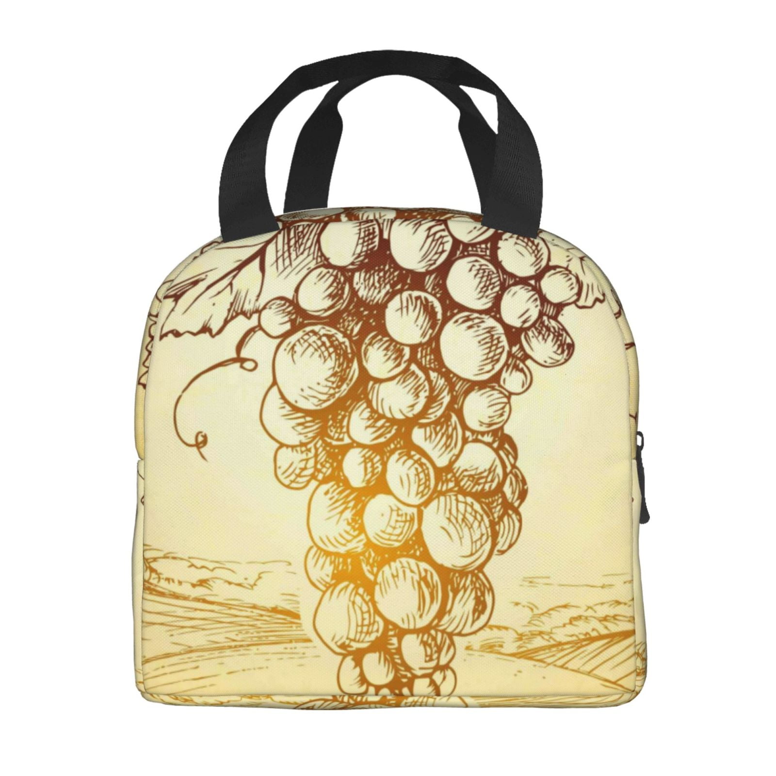 Japuie Bunch of Grapes Print Insulated Lunch Bag Tote with Large ...
