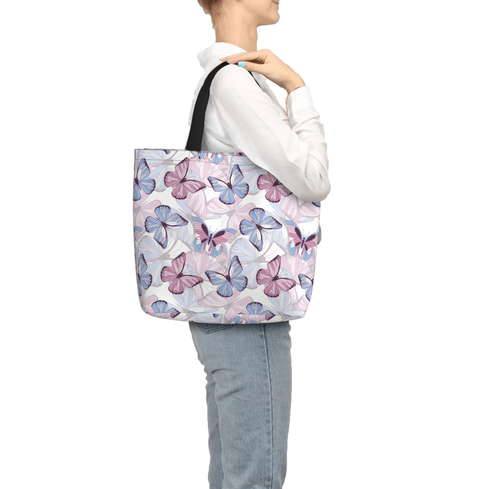 Japuie Butterflies in Pastel Print Tote Bags, Shoulder Bag with Zipper ...