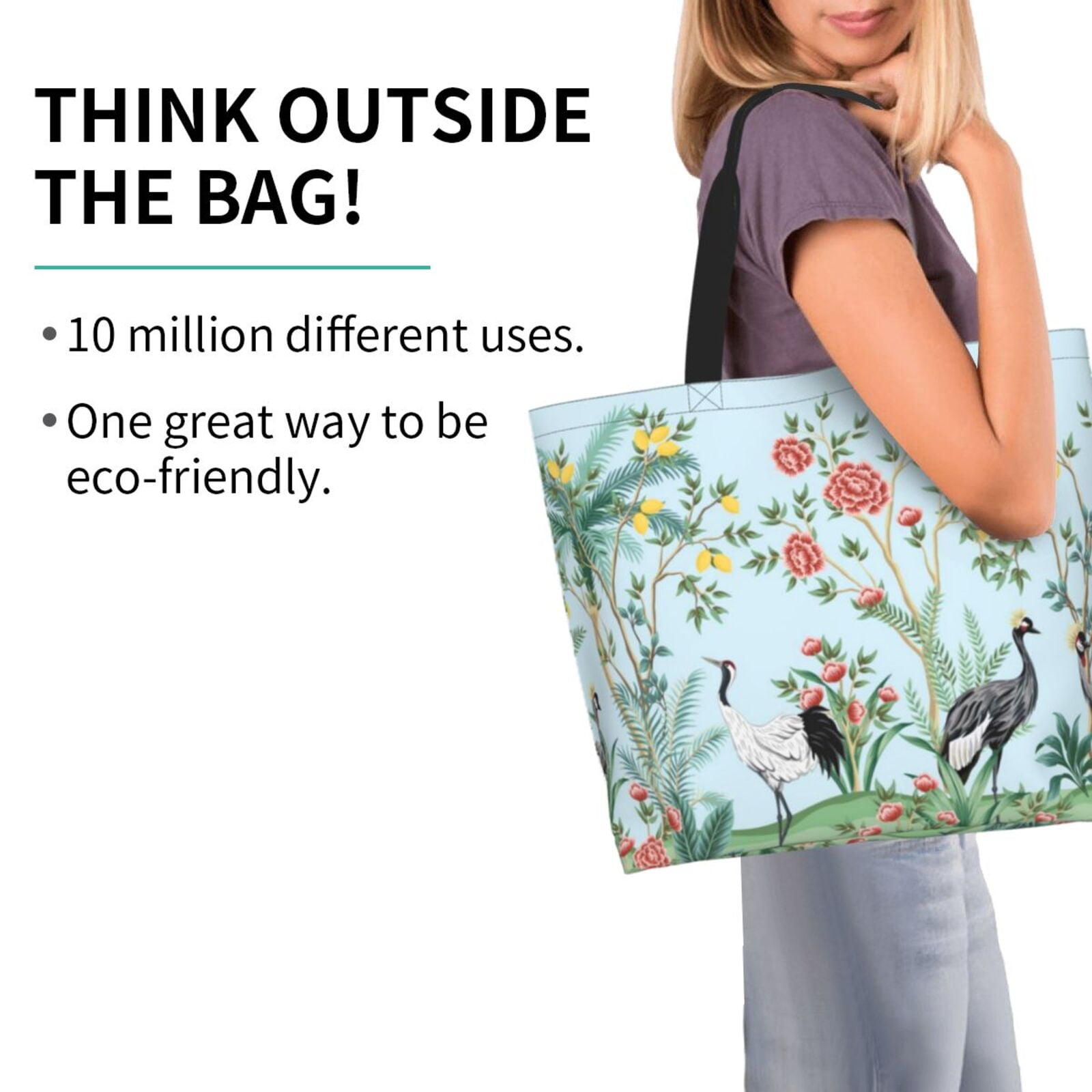 Japuie Chinoiserie Floral Palm Tree Print Shoulder Bag,Top Handle ...