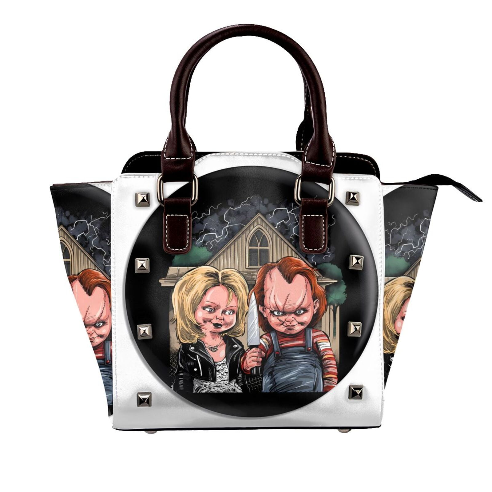 Japuie Chucky Print Tote Purse for Women,Leather Rivet Shoulder Bag ...