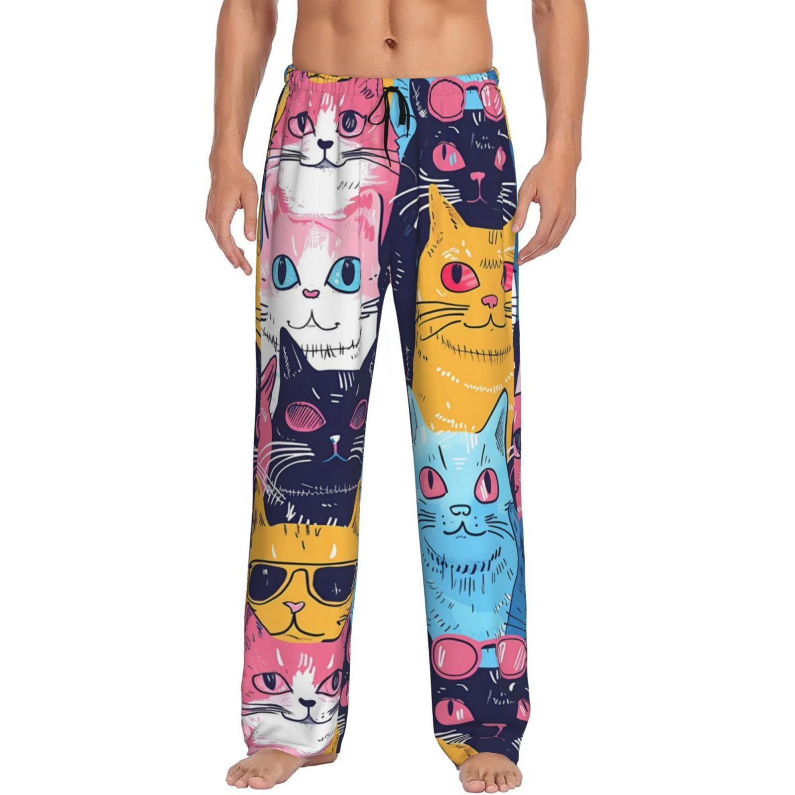 Japuie Colorful Cats Pattern Art Print Men's Sleep Pajama Lounge Pant ...