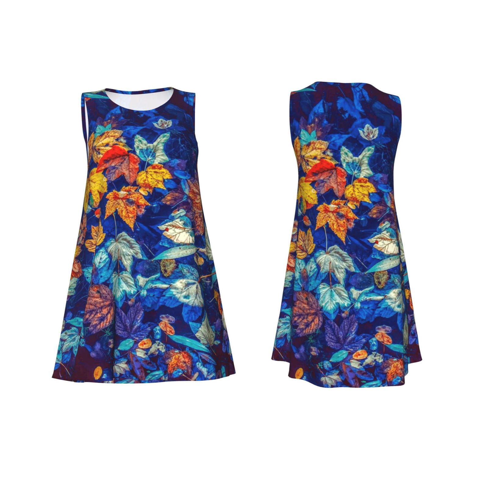 Japuie Colorful Fall Leaves Print Summer Dresses for Women,Women's ...