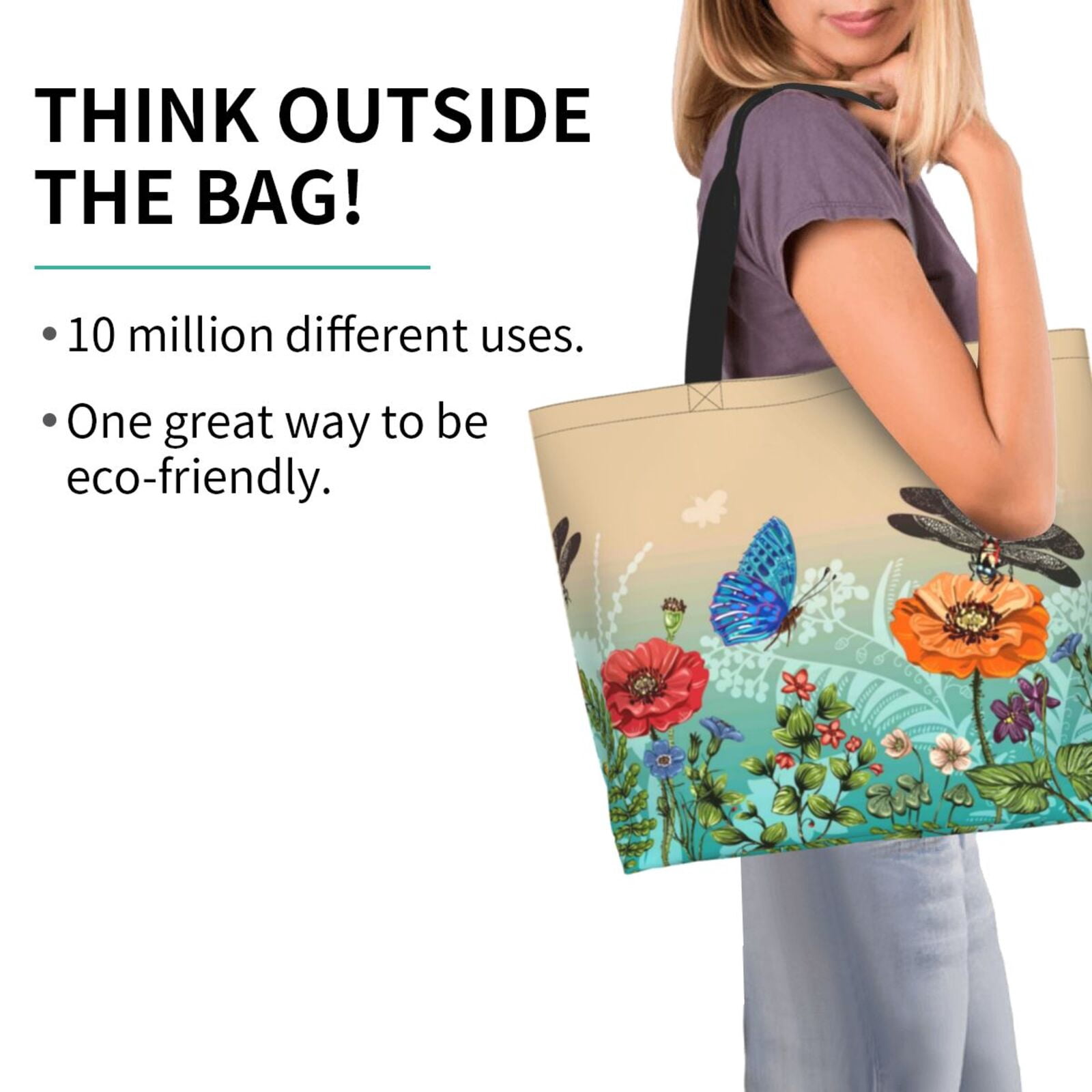 Japuie Colorful Plants And Insects Print Shoulder Bag,Top Handle ...