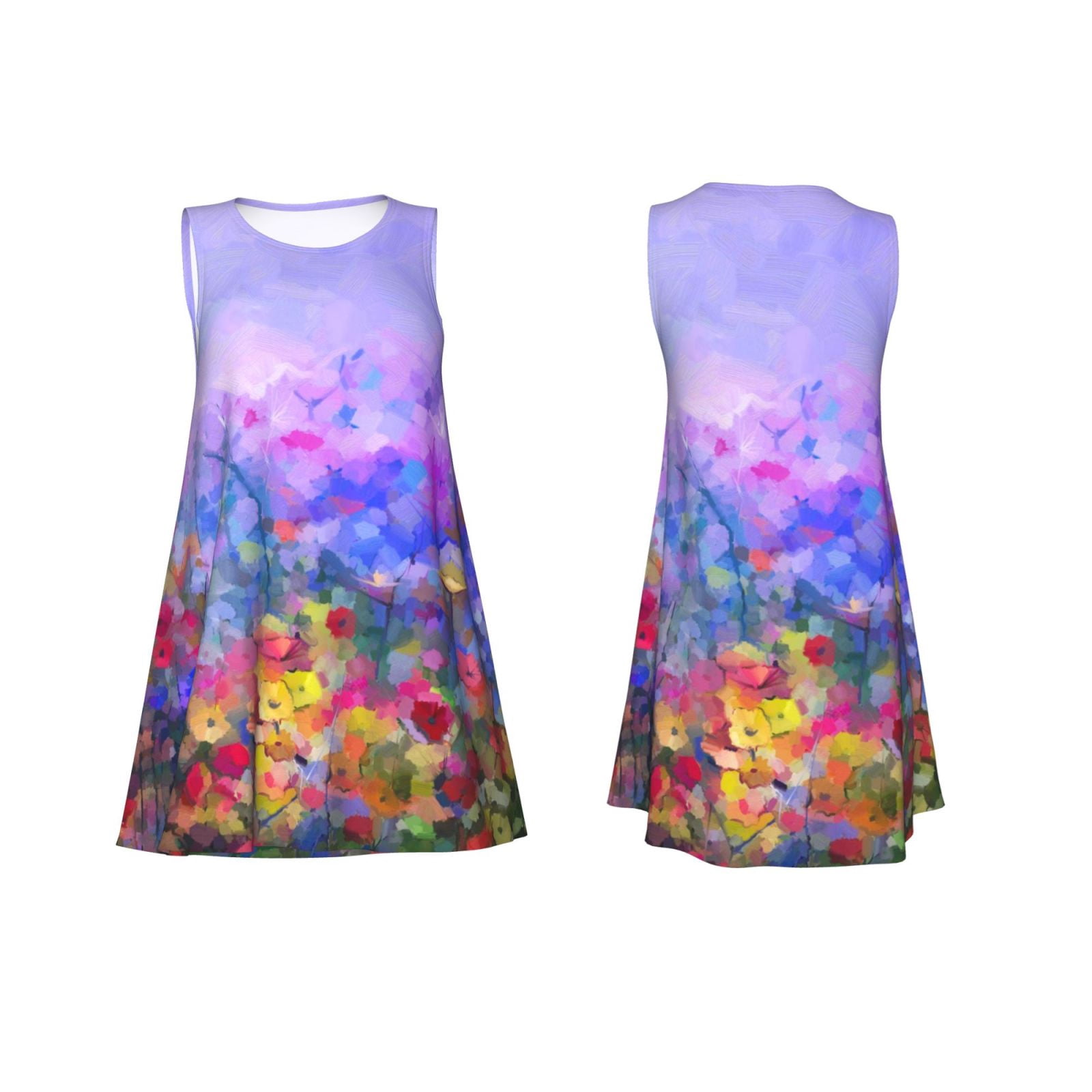 Japuie Colorful Purple Cosmos Flower Print Summer Dresses for Women ...