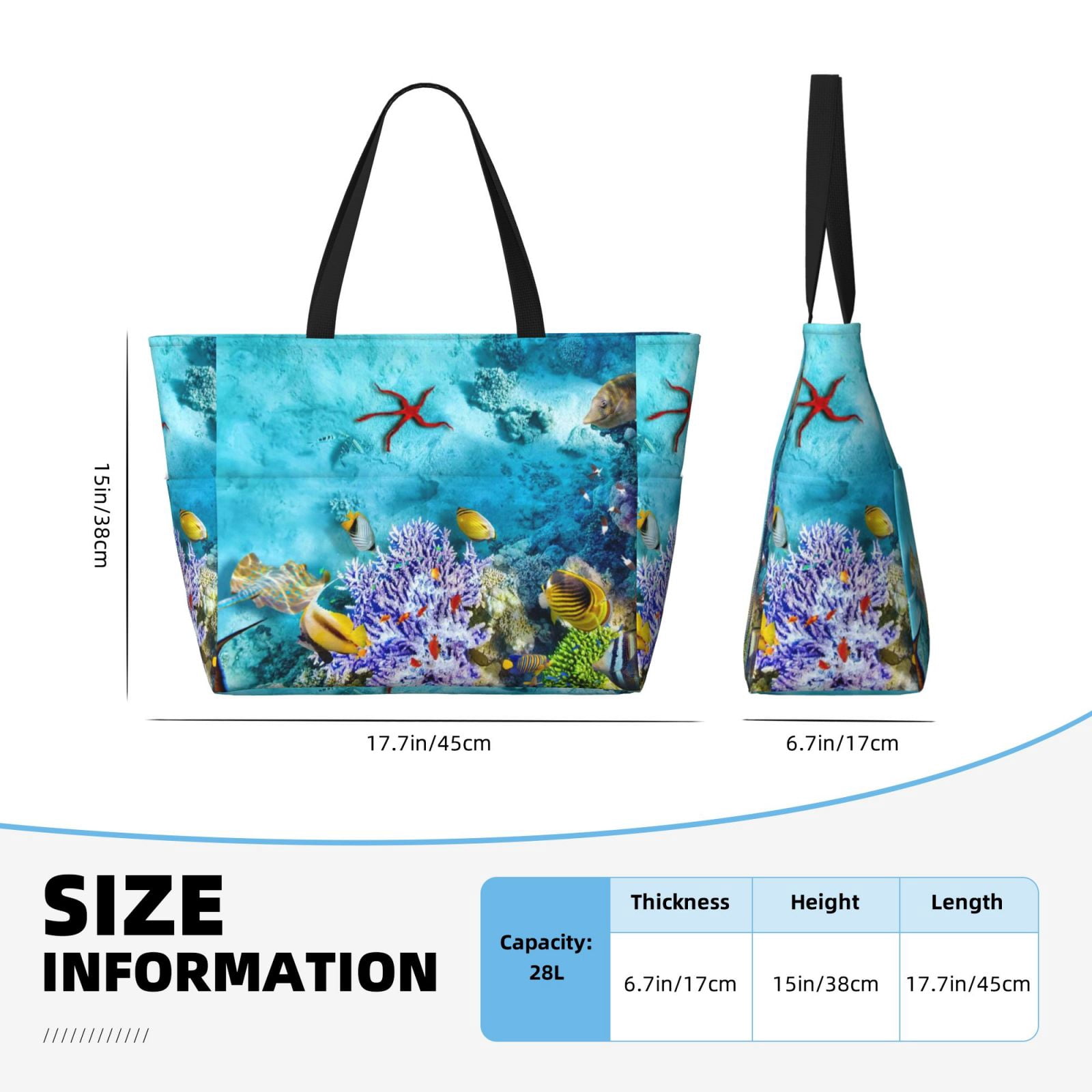 Japuie Corals and Tropical Fish Print Large Capacity Beach Travel Bag ...