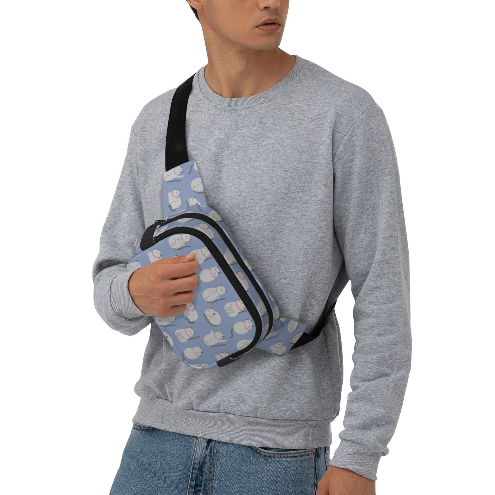 Japuie Cute Fat Cat Print Layer Fanny Pack with Adjustable Shoulder ...