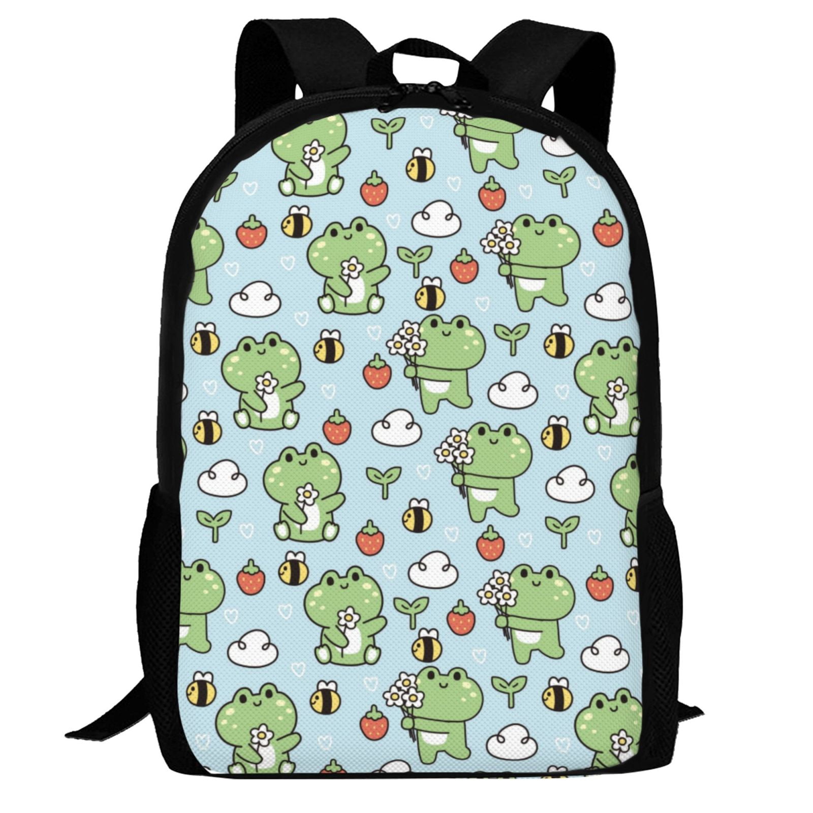 Japuie Cute Floral Frog Print School Backpack,Waterproof Bookbag,Casual ...