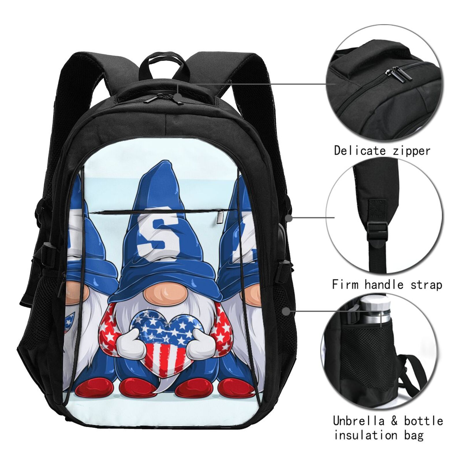 Japuie Cute Gnomes in USA Print Laptop Backpack,Business Travel Durable ...
