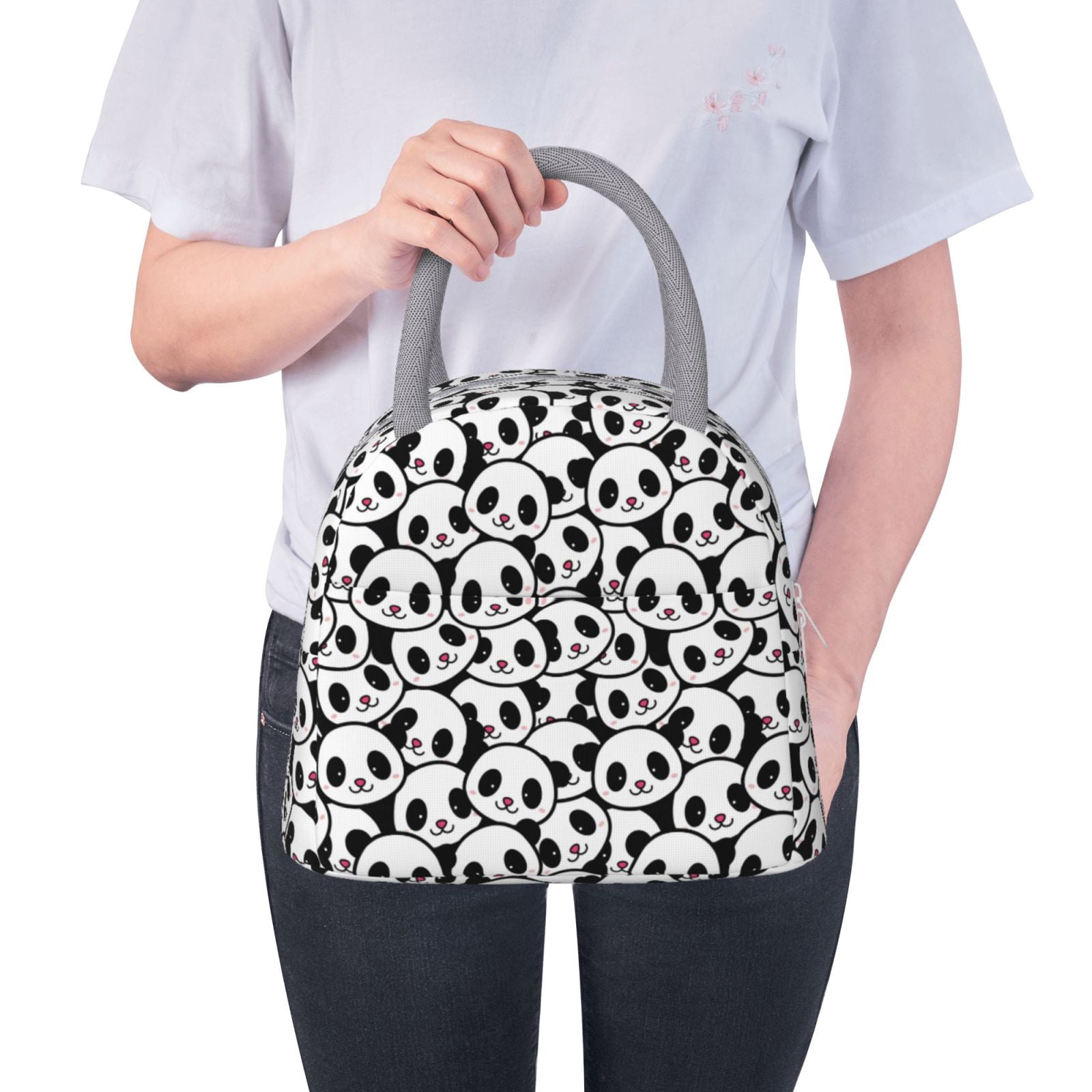 Japuie Cute Panda Face Print Insulated Lunch Bag,Lunch Box for Women ...