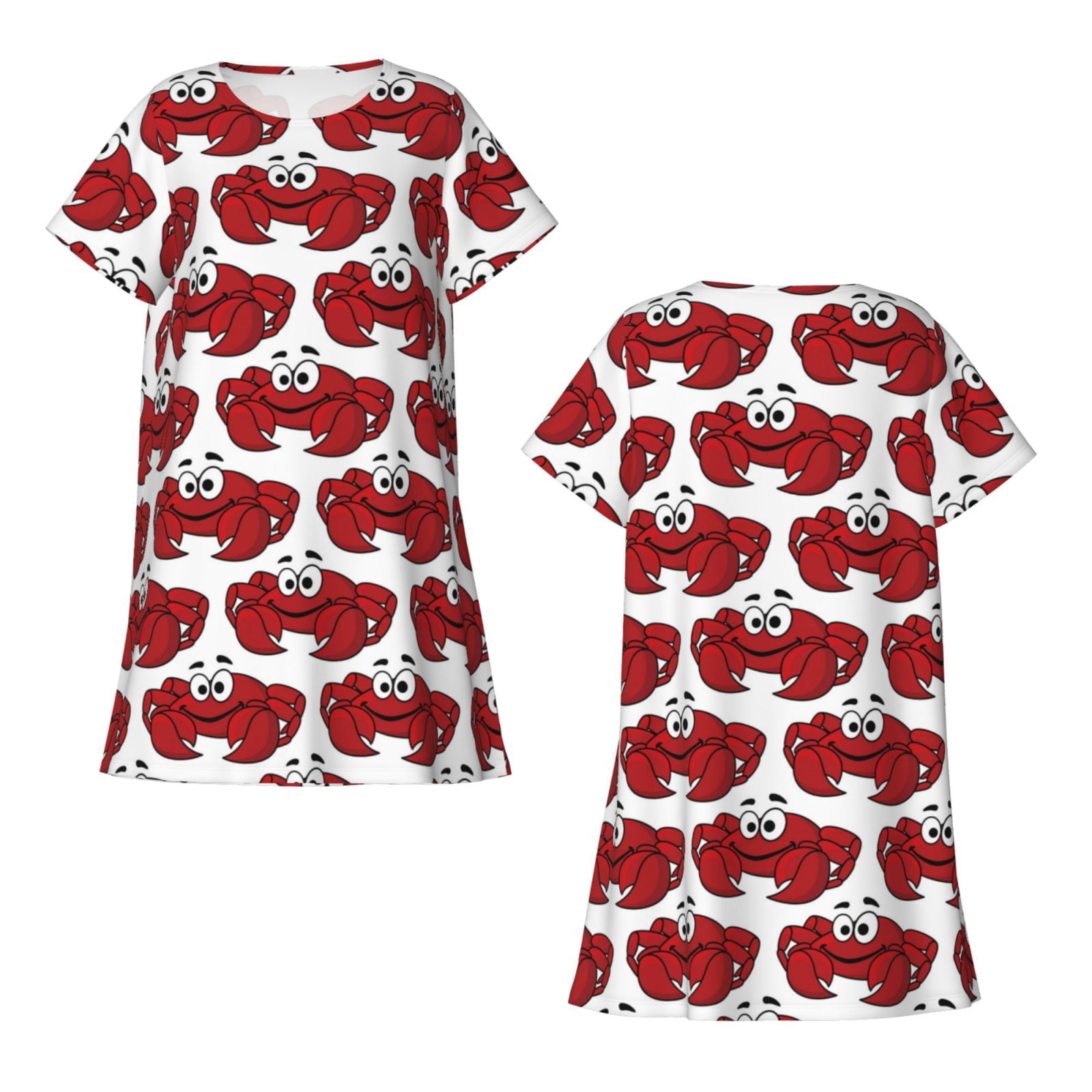 Japuie Cute Red Crab Print Women's Nightgown,Women's Short-sleeve ...