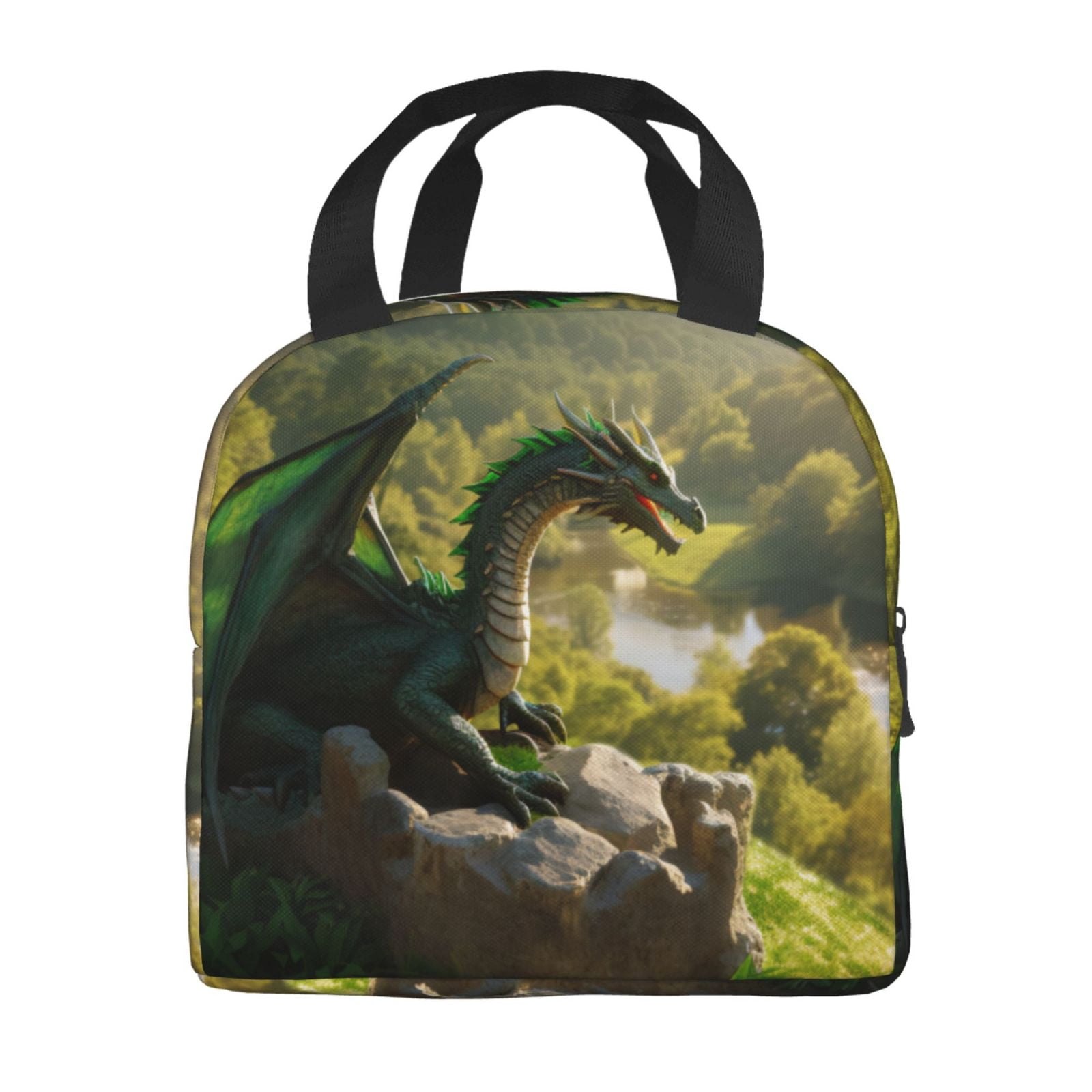Japuie Deep Forest Stone Green Dragon Print Insulated Lunch Bag Tote ...