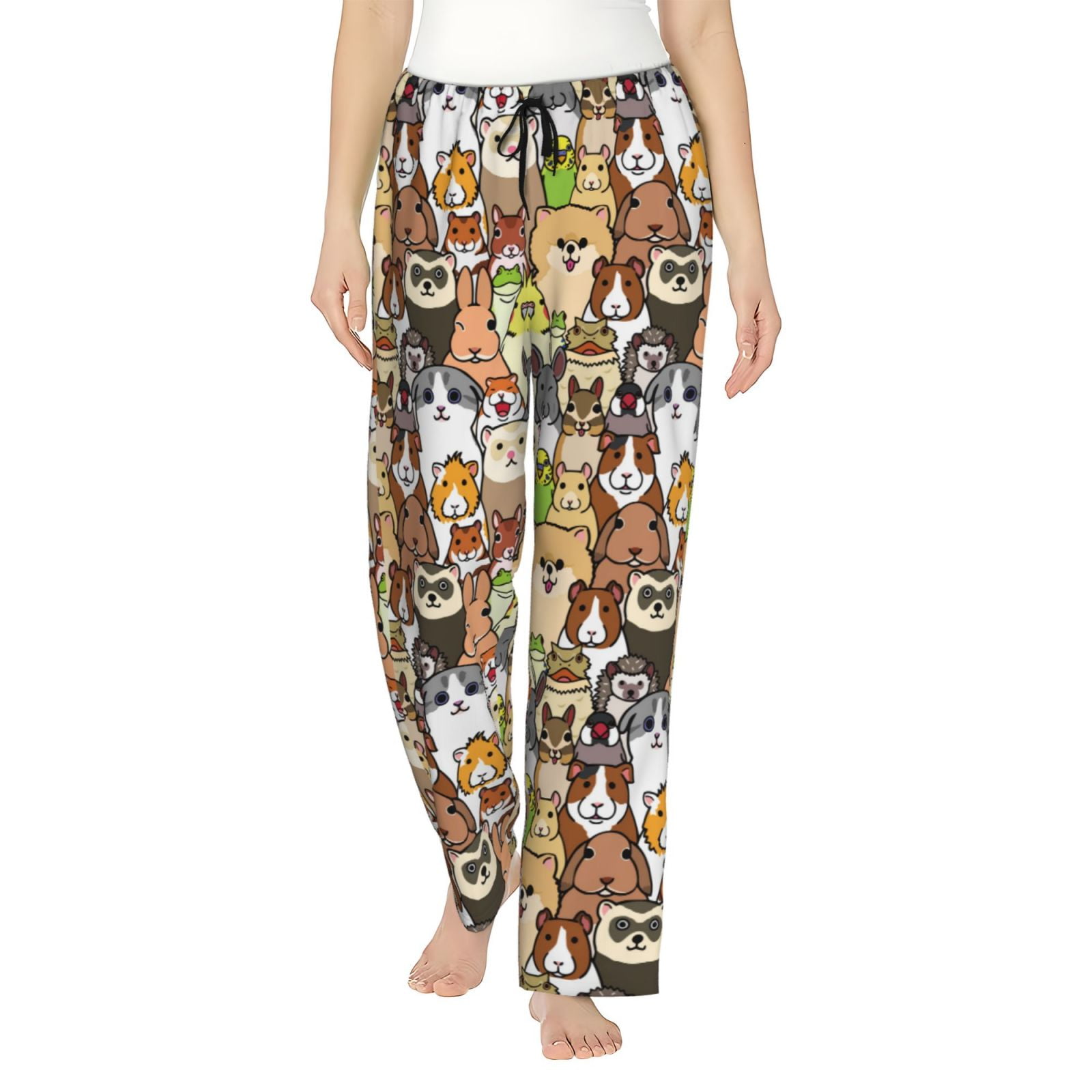 Japuie Doodle Pet Animals Face Print Women's Soft Lounge Pants with ...