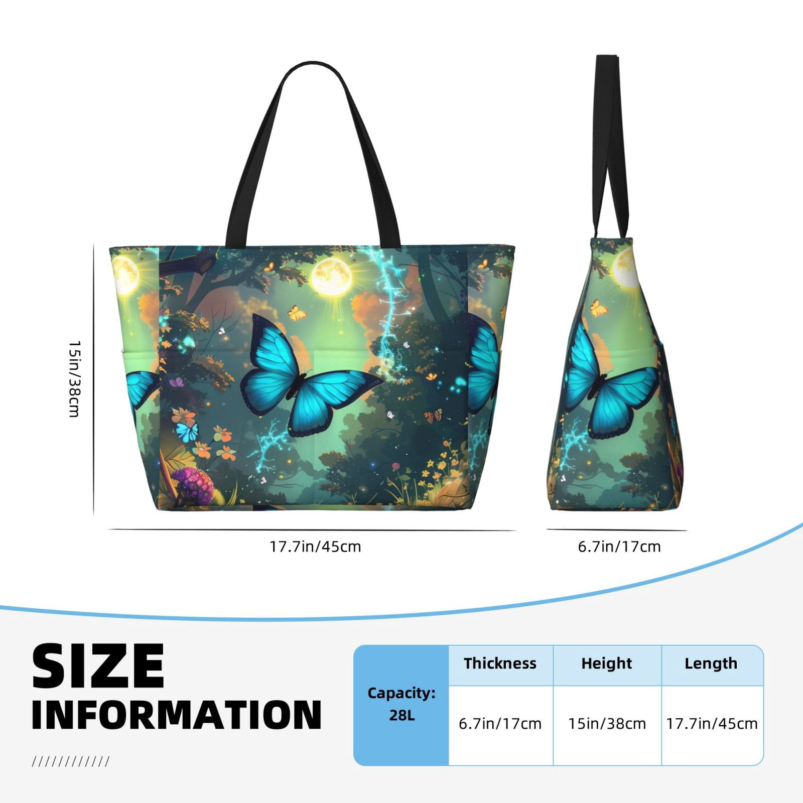 Japuie Enchanted Forest Butterfly A Print Large Capacity Beach Travel ...