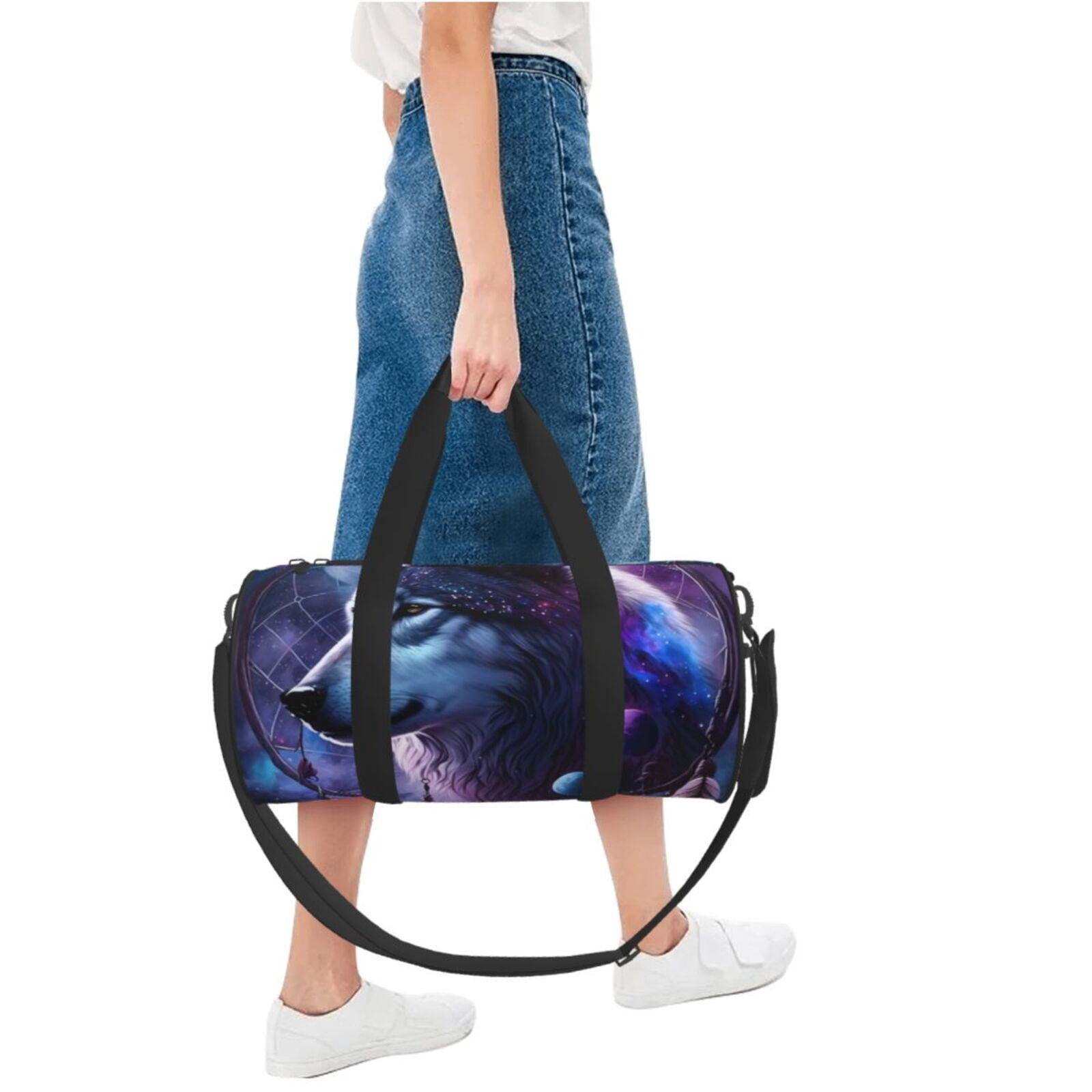 Japuie Feathered Wolf Print Travel Duffle Bag,Gym Bag,Weekender Bag ...