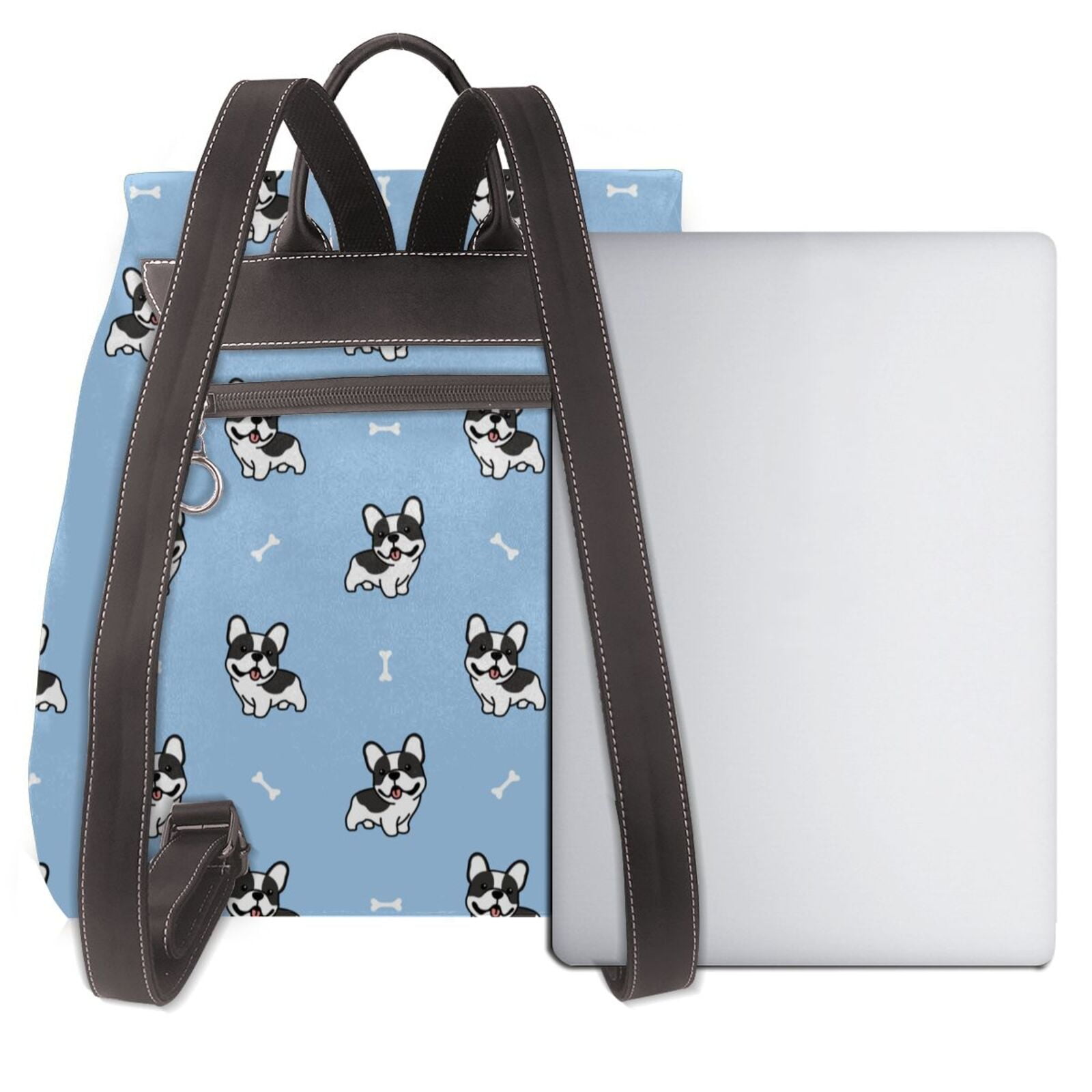 Japuie French Bulldog Puppy Print Women's Leather Backpack, Leather ...