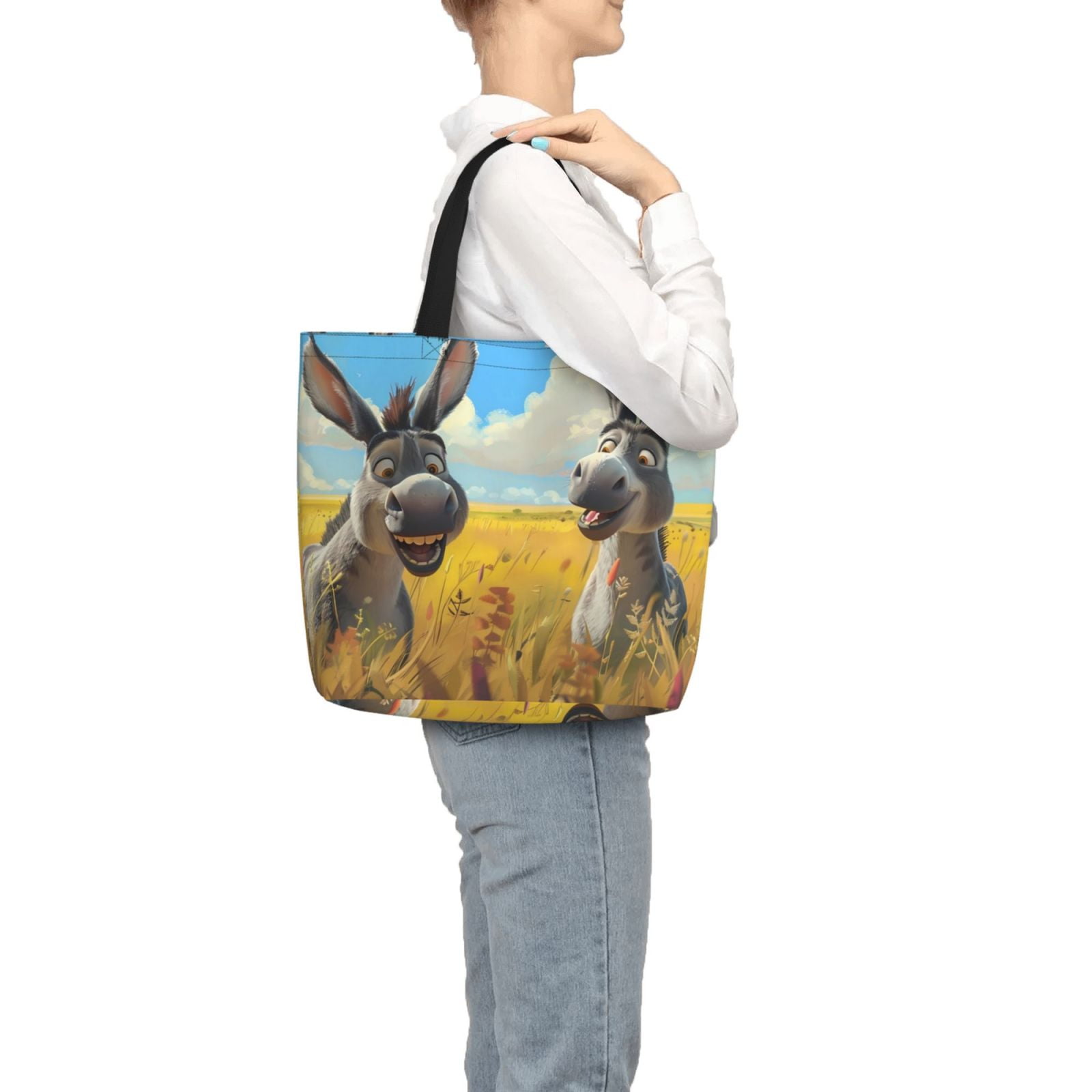 Japuie Funny Countryside Donkey Print Tote Bags, Shoulder Bag with ...